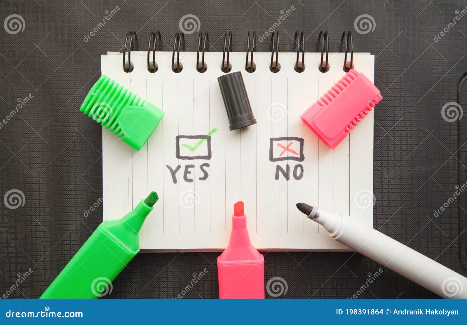 Notepad and Markers. Yes and No Stock Photo - Image of marker, survey ...