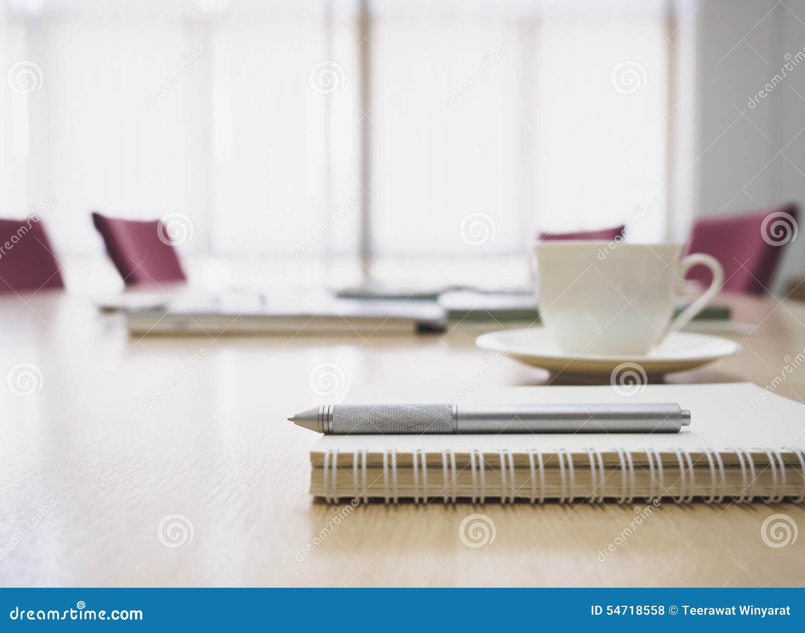Notepad in Meeting Room Interior with Coffee and Book Stock Photo ...