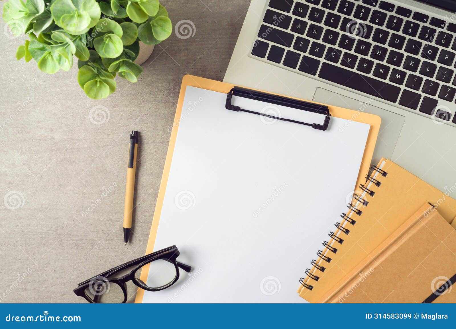 Notepad Mock Up with Laptop Computer, Notebooks and Plant on Modern ...