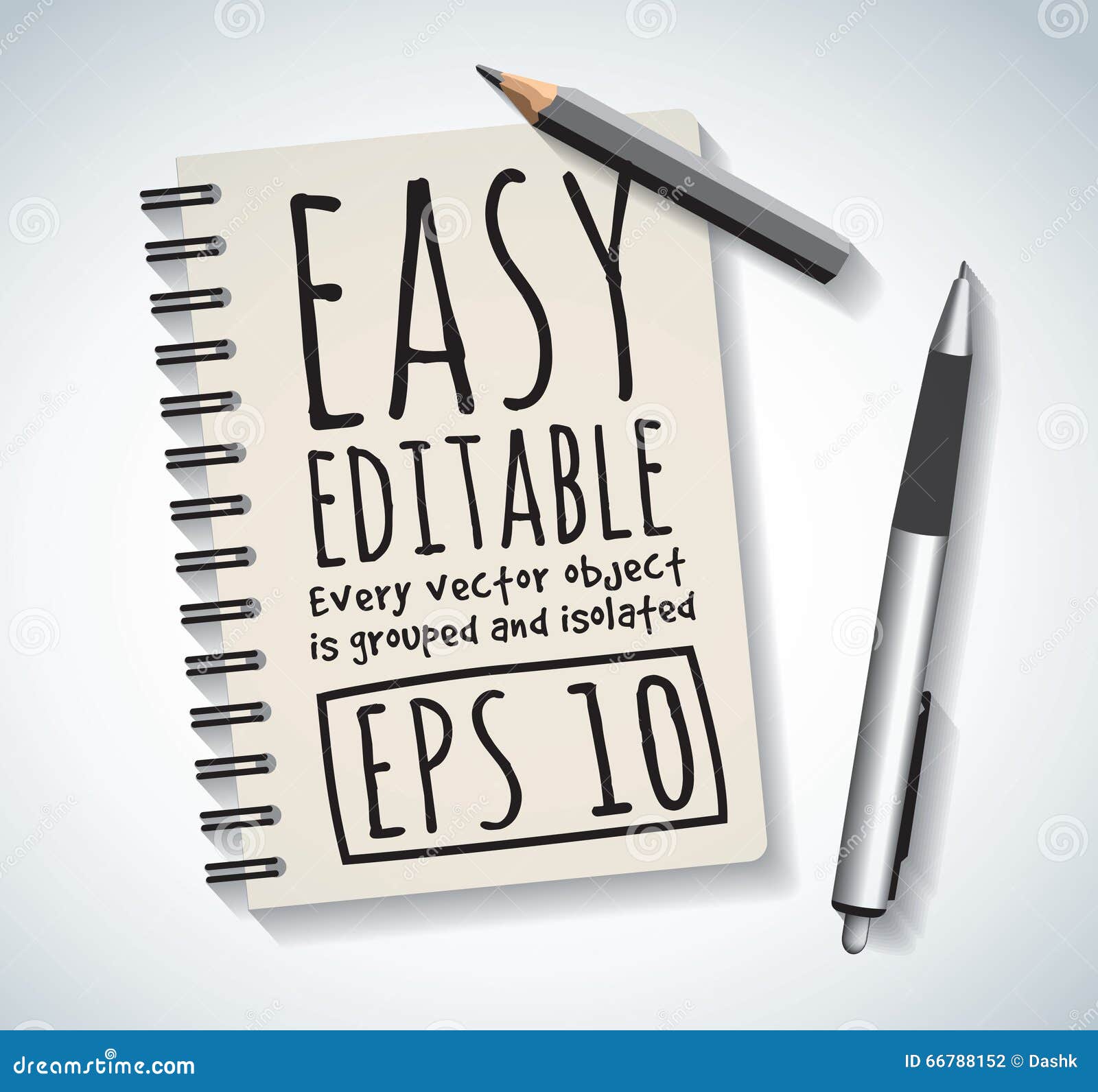 Notepad Objects Flat Design Pen and Pencil Write. Stock Vector ...