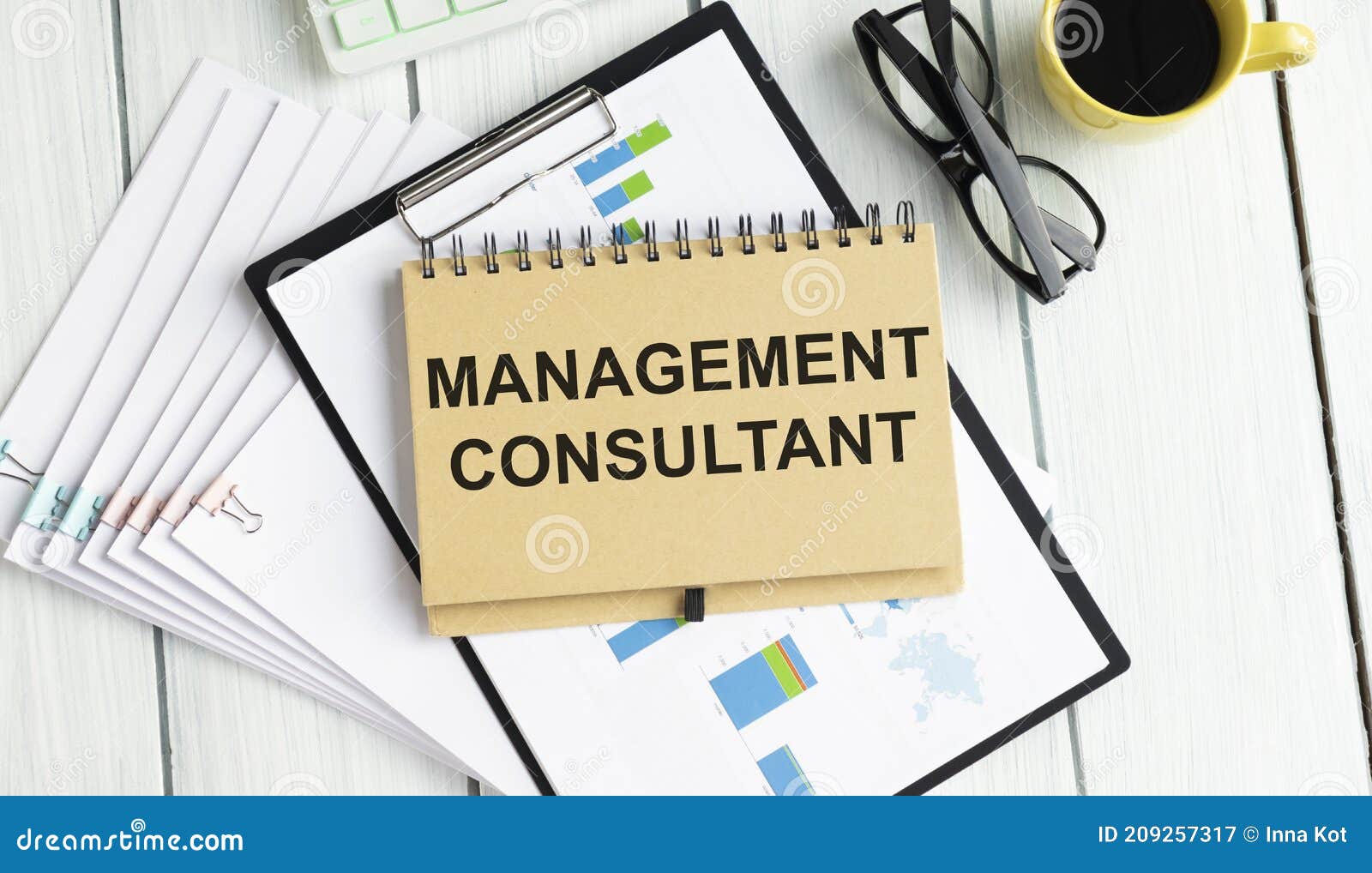 Office Desk with Charts with Text: Management Consultant Stock Image ...