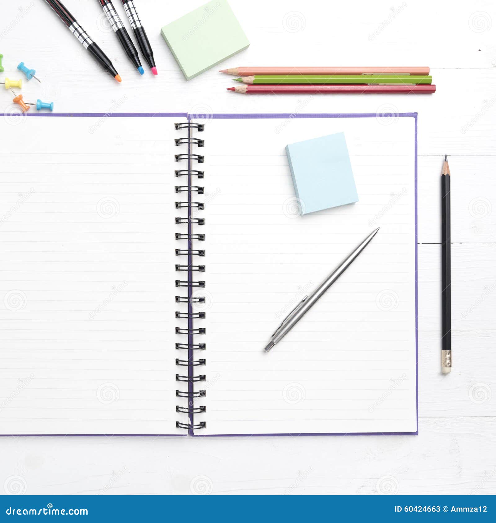 Notepad with Office Supplies Stock Image - Image of education, supplies ...