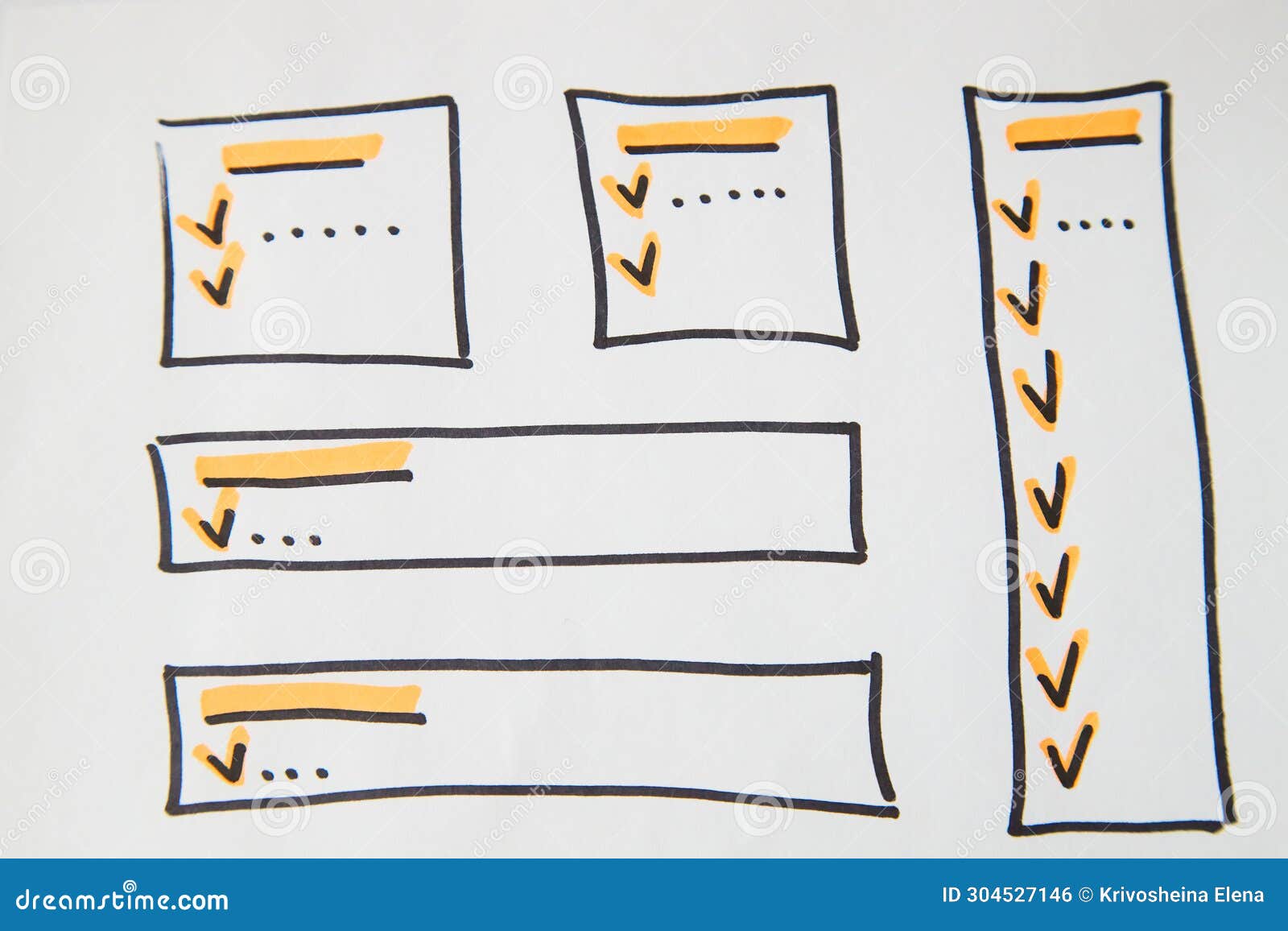 Notepad Page with Columns Marked with a Marker, Highlighted Lines for ...