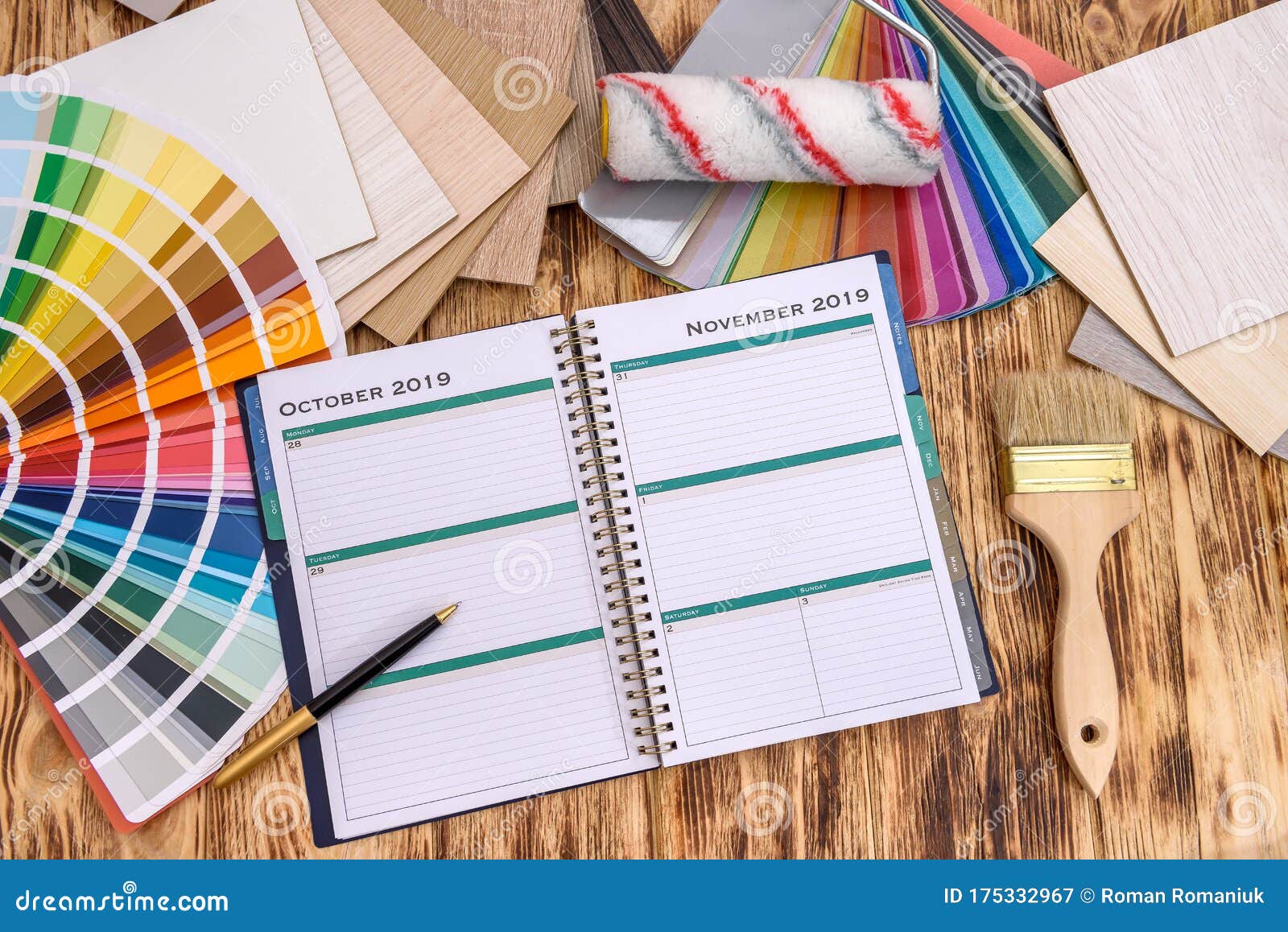 Notepad with Painting Tools and Wooden Sampler Stock Image - Image of ...