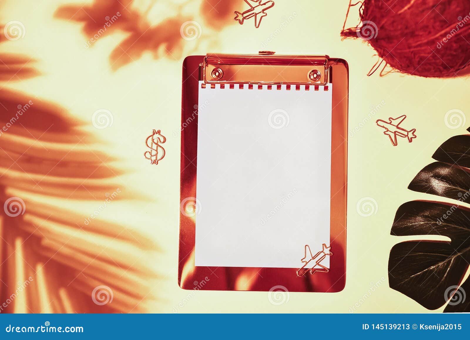 Notepad and Palm Leaves. Place for Text. Processing Under the Retro. Â ...