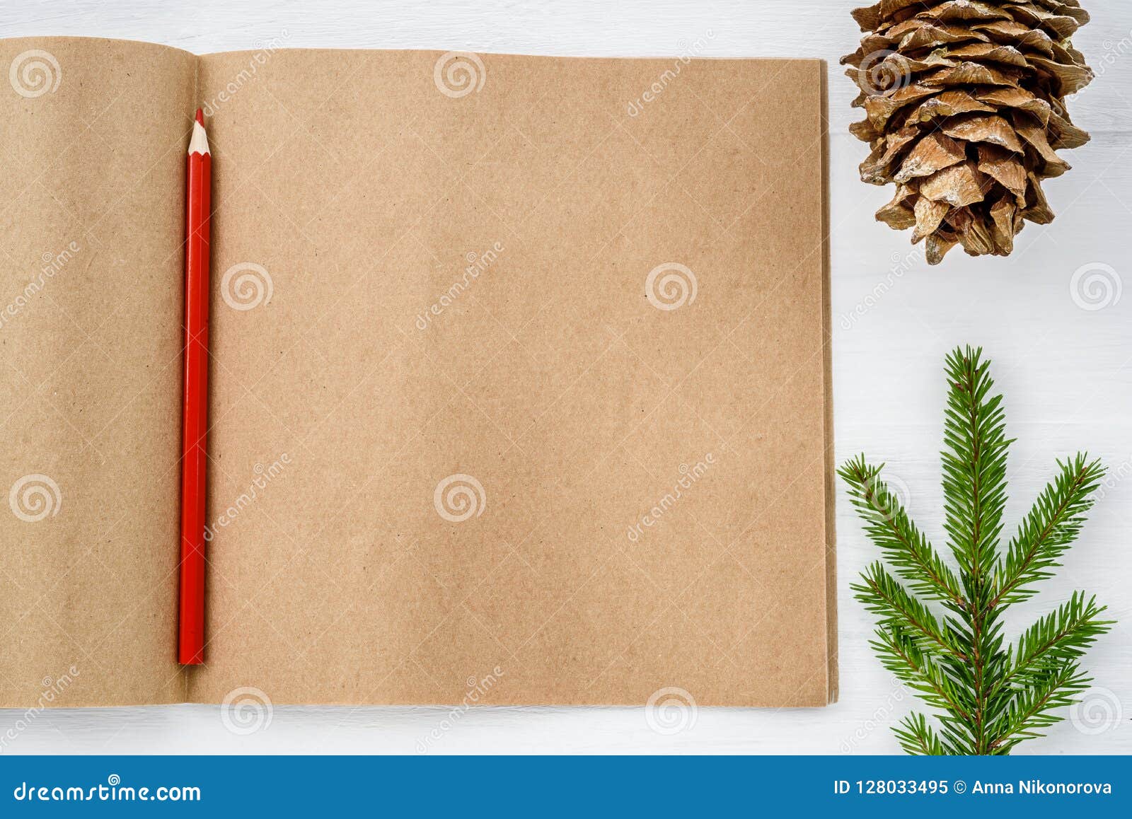 Notepad from Paper Craft and Christmas Tree on a White Backgroun Stock ...