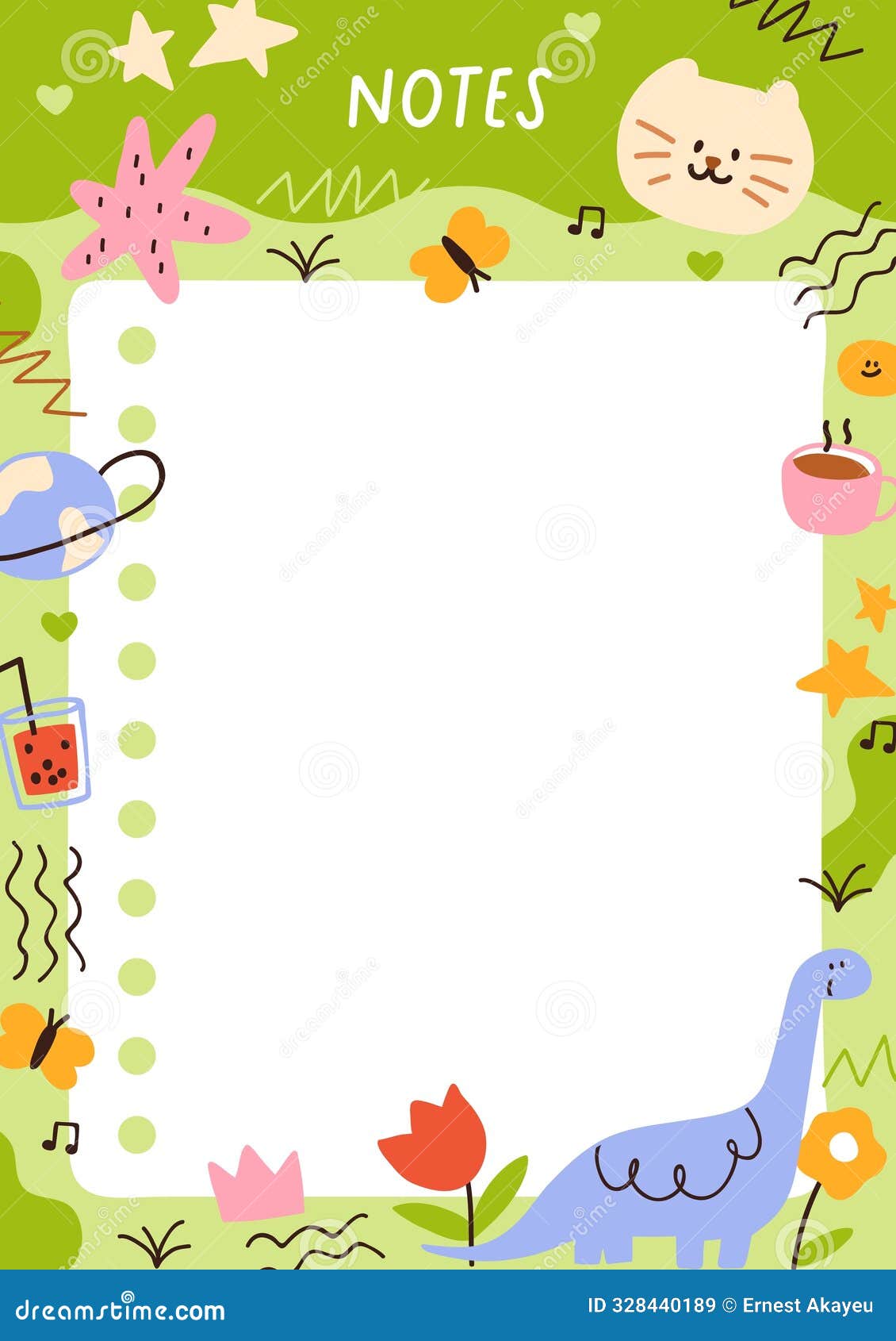 Notepad Paper, Note Book Page Design. Cute Diary With Doodle Animals ...