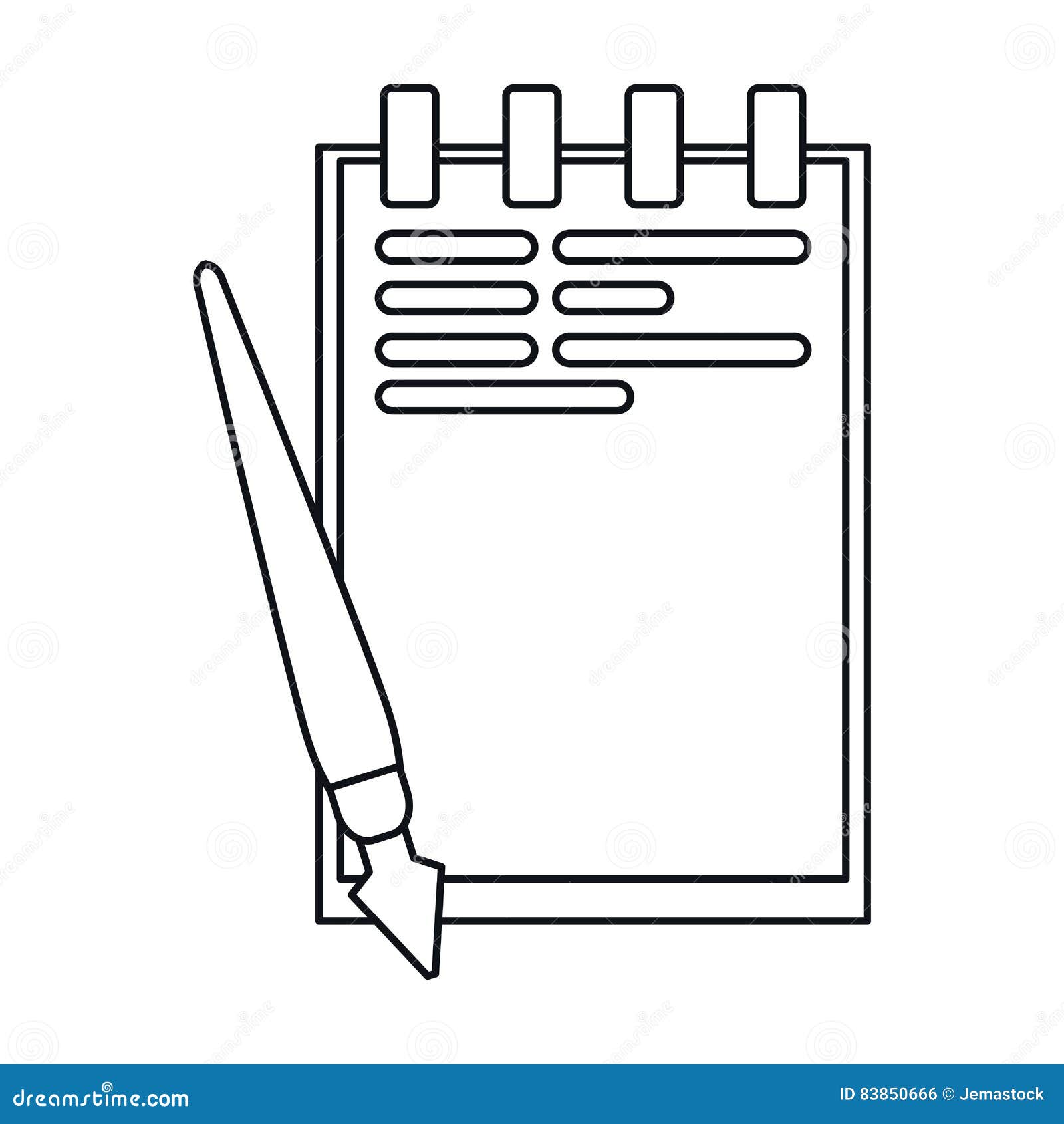 Notepad Paper Pen Writing Office Outline Stock Vector - Illustration of ...
