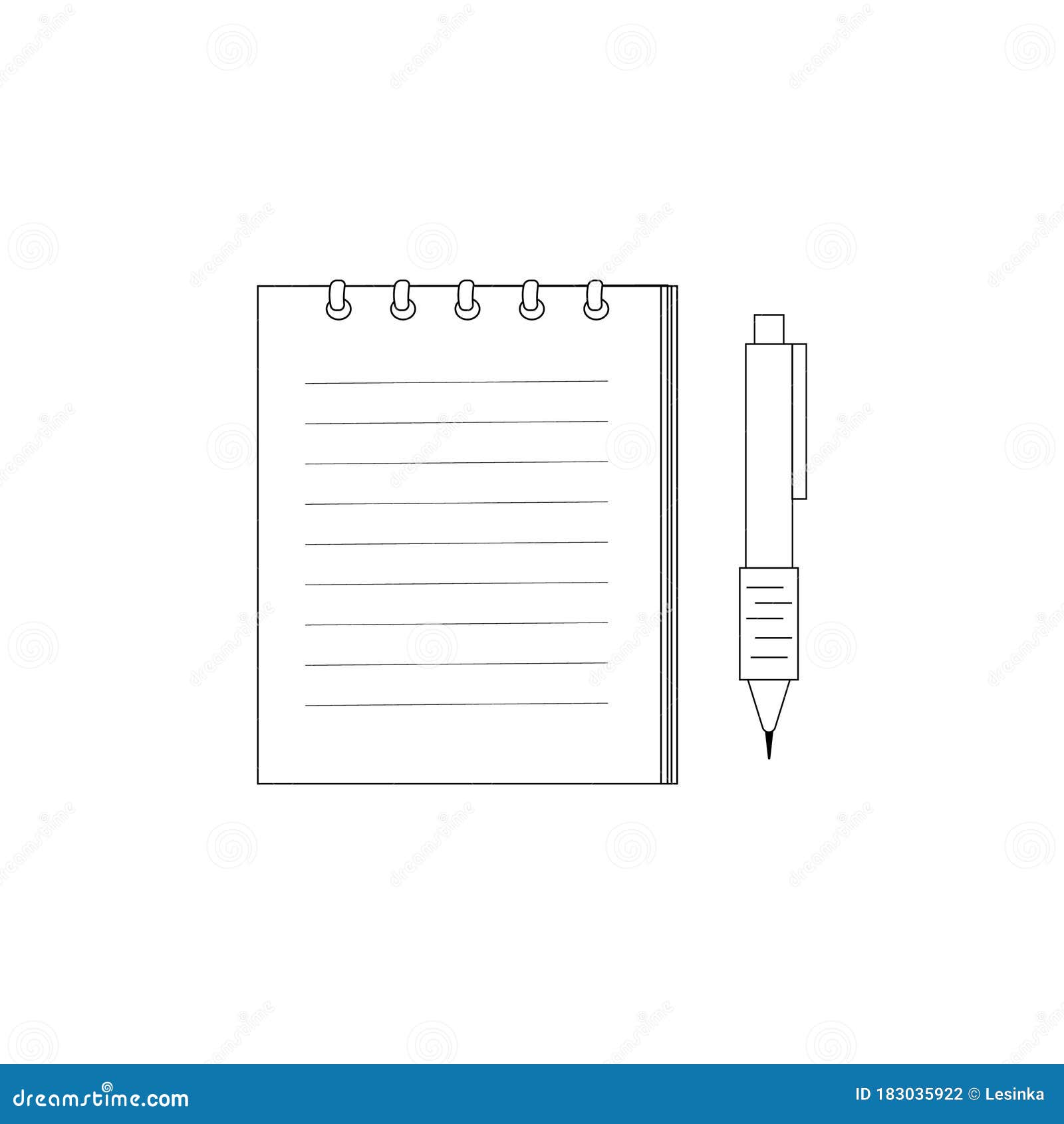 Notepad and Pen Black Outline Stock Vector - Illustration of element ...