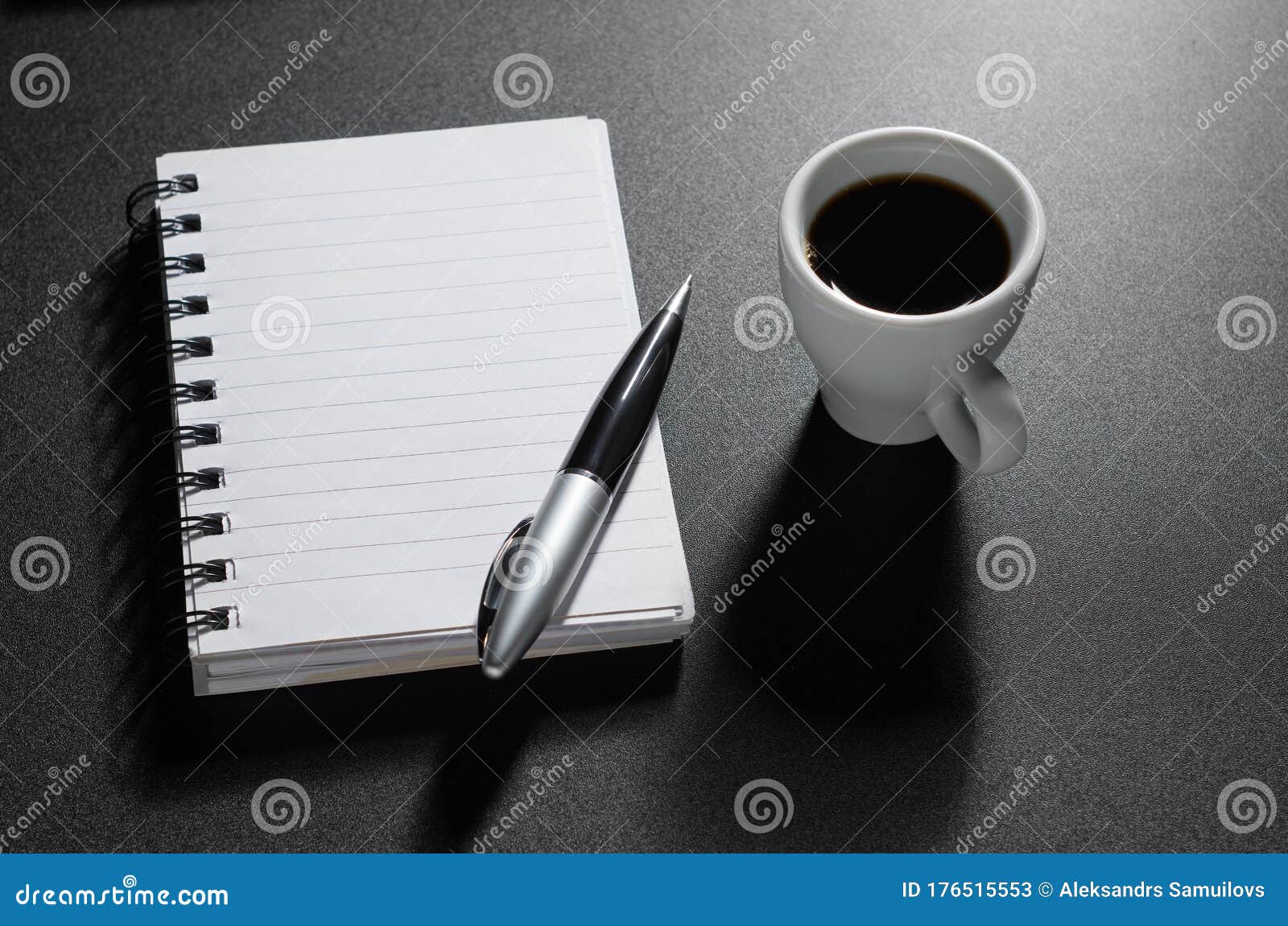 Notepad, Pen and Coffee stock image. Image of espresso - 176515553