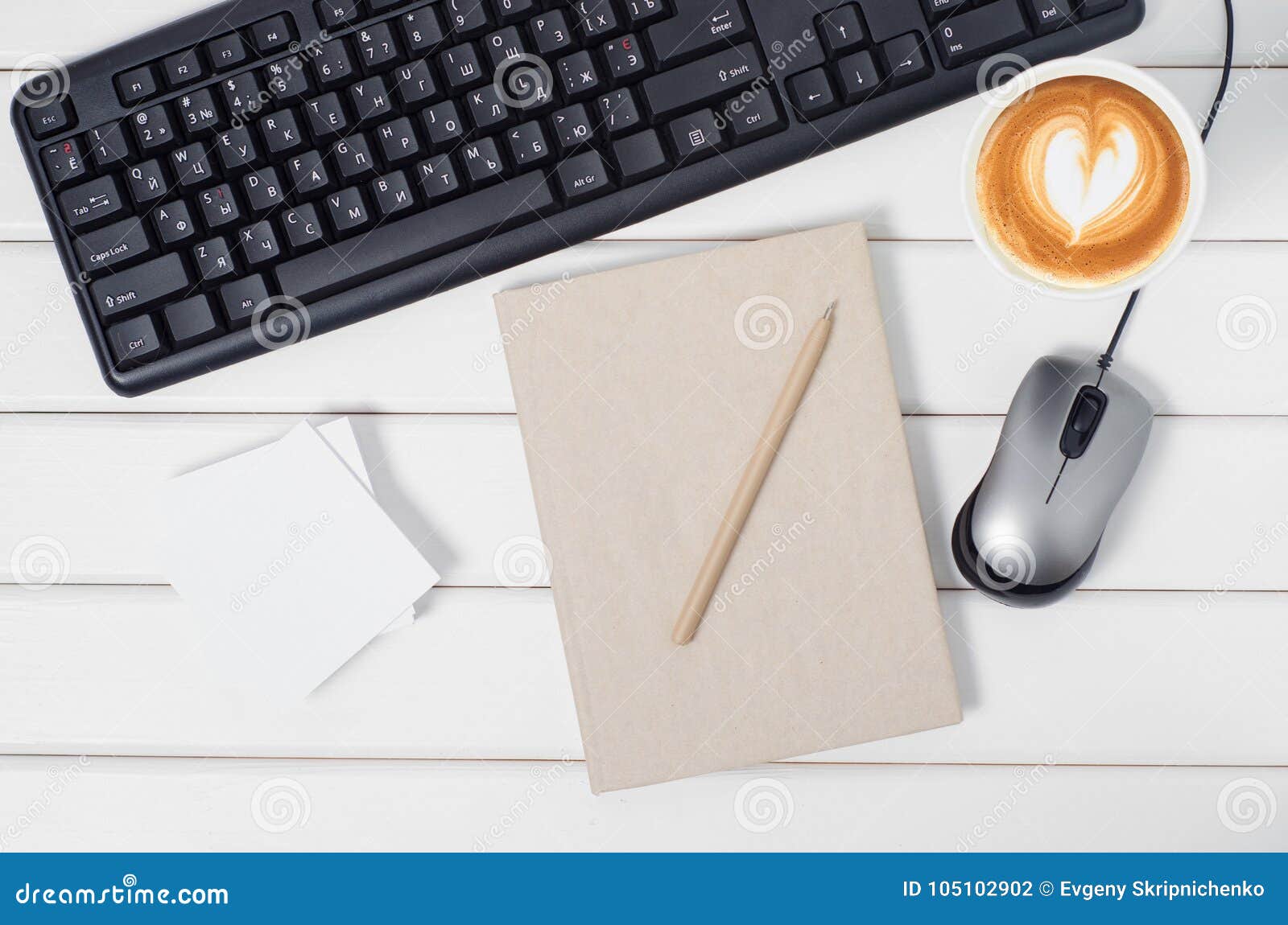 Notepad Pen Cup of Coffee Keyboard Mouse from Computer Stock Photo ...