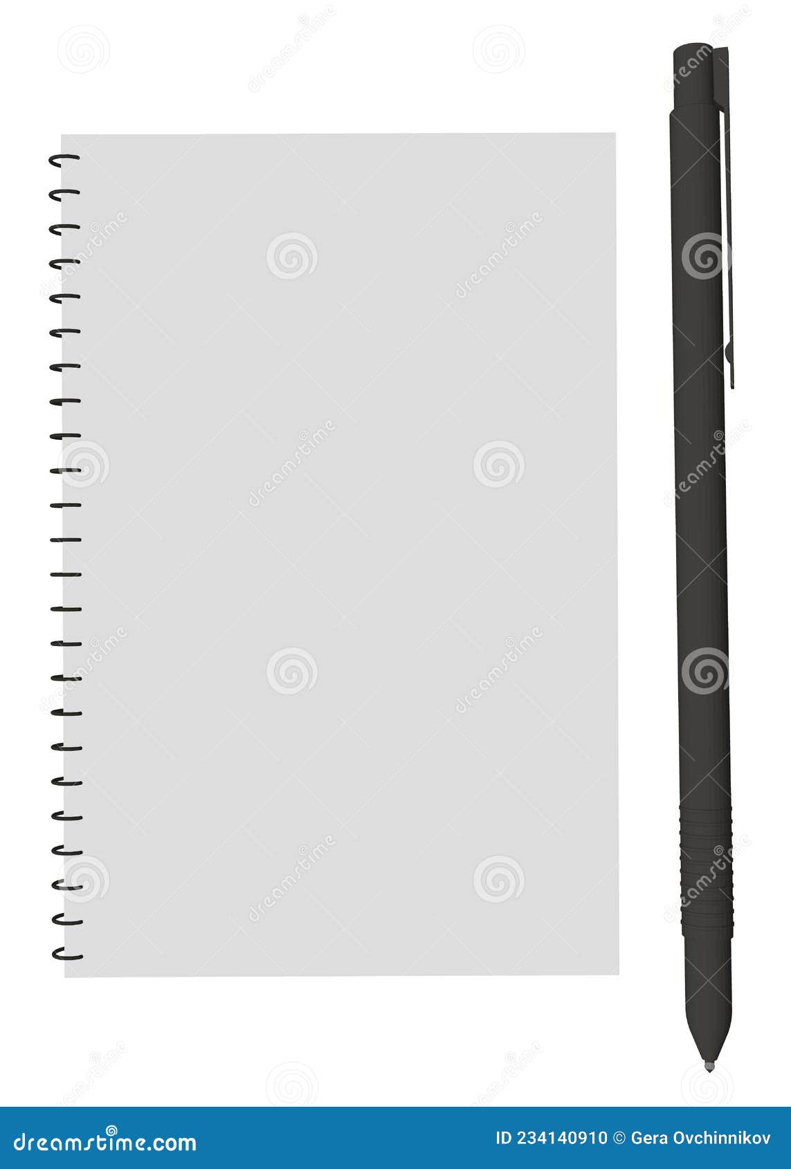 Notepad with Pen Isolated on White Background. View from Above. 3D ...