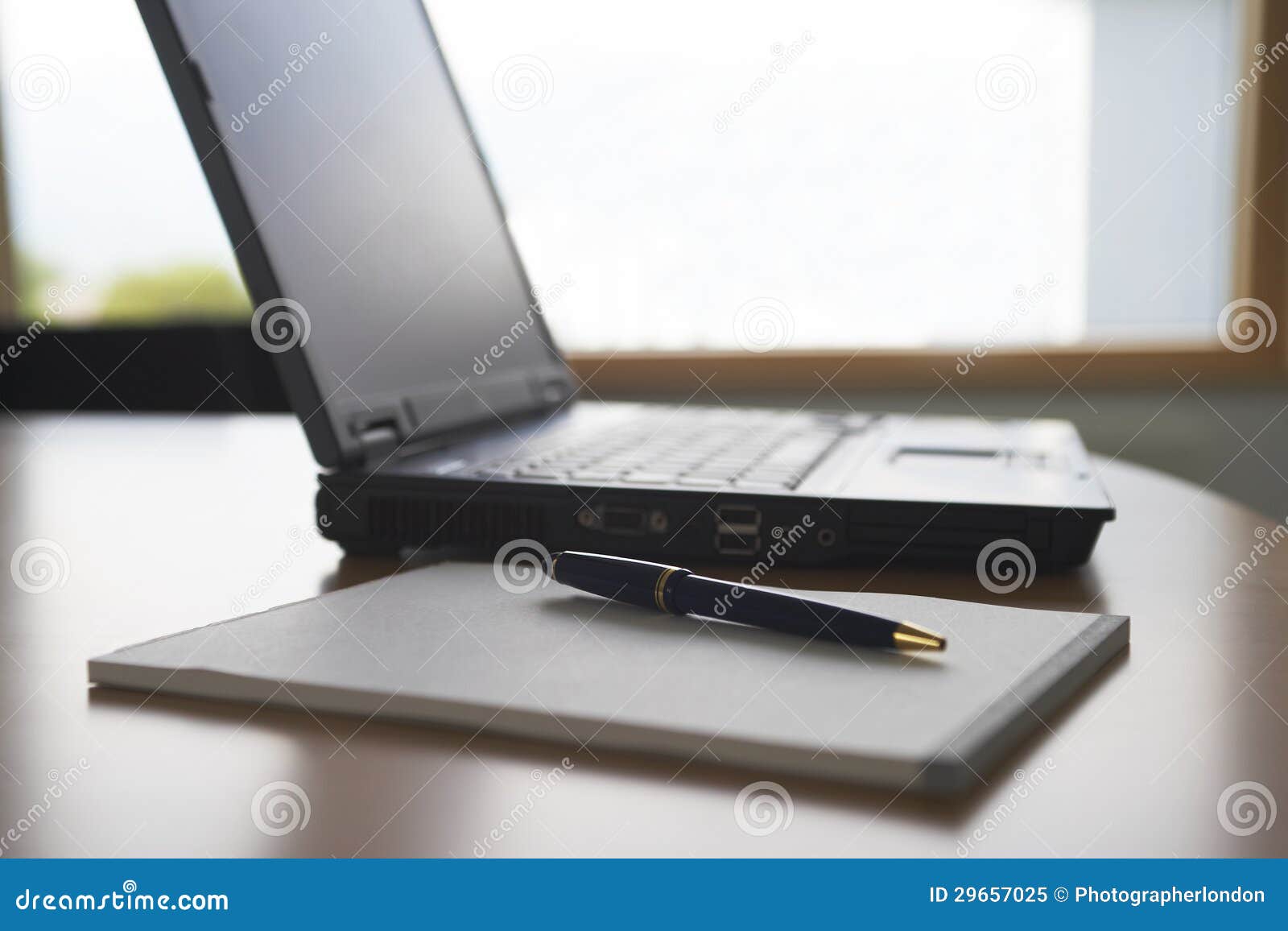 Notepad with Pen and Laptop Stock Image - Image of business, selective ...