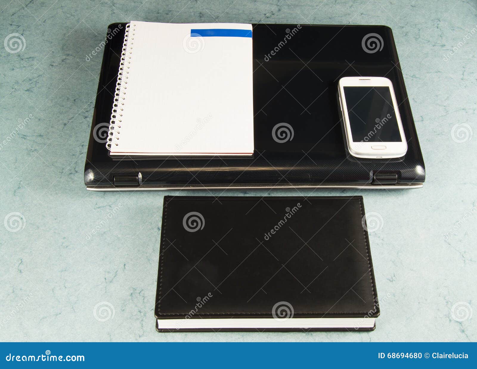 Notepad, Pen, Laptop and Cell Phone with Copy Space Stock Photo - Image ...
