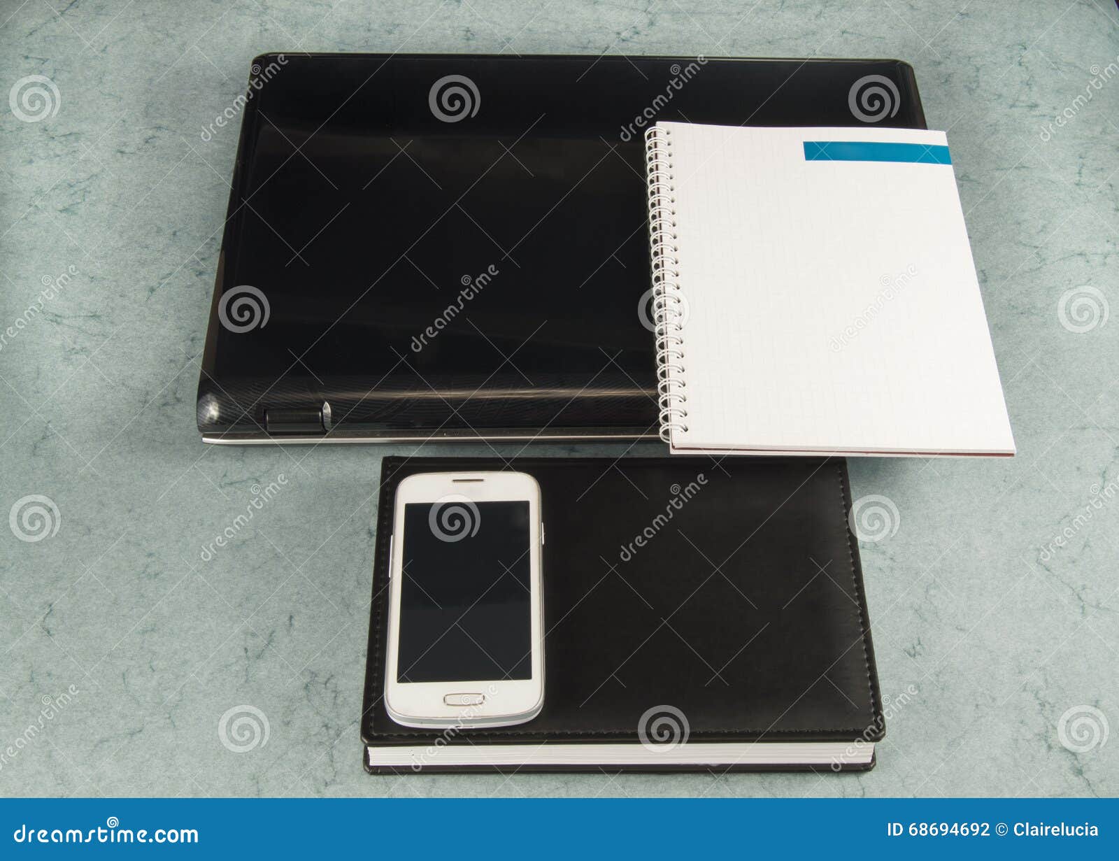 Notepad, Pen, Laptop and Cell Phone with Copy Space Stock Photo - Image ...