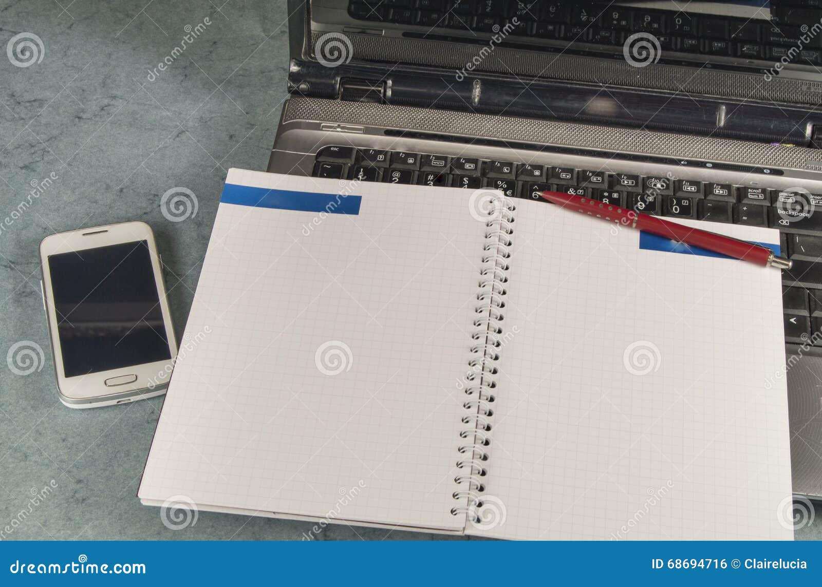 Notepad, Pen, Laptop and Cell Phone with Copy Space Stock Photo - Image ...