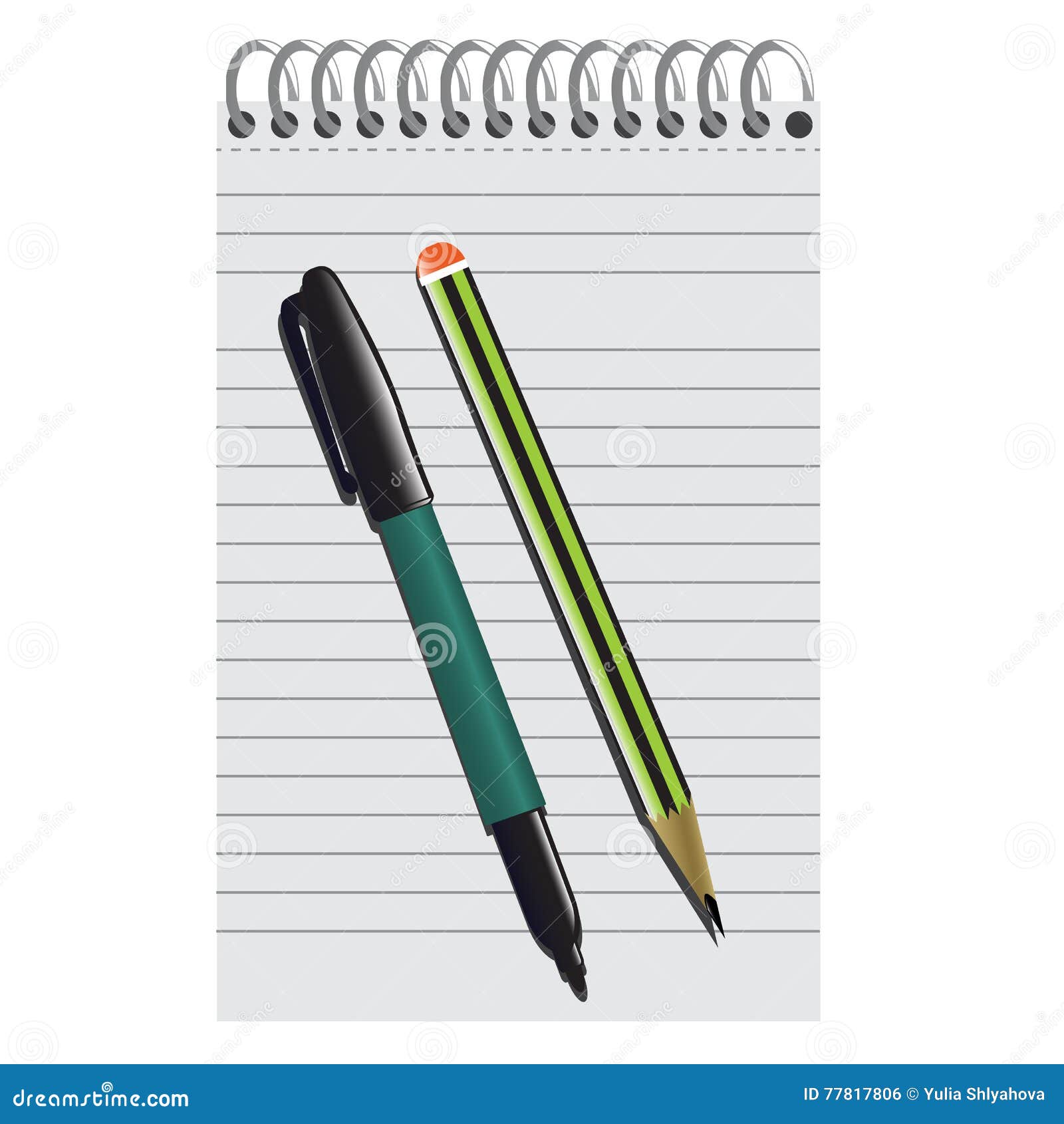 Notepad pen pencil stock vector. Illustration of spiral - 77817806
