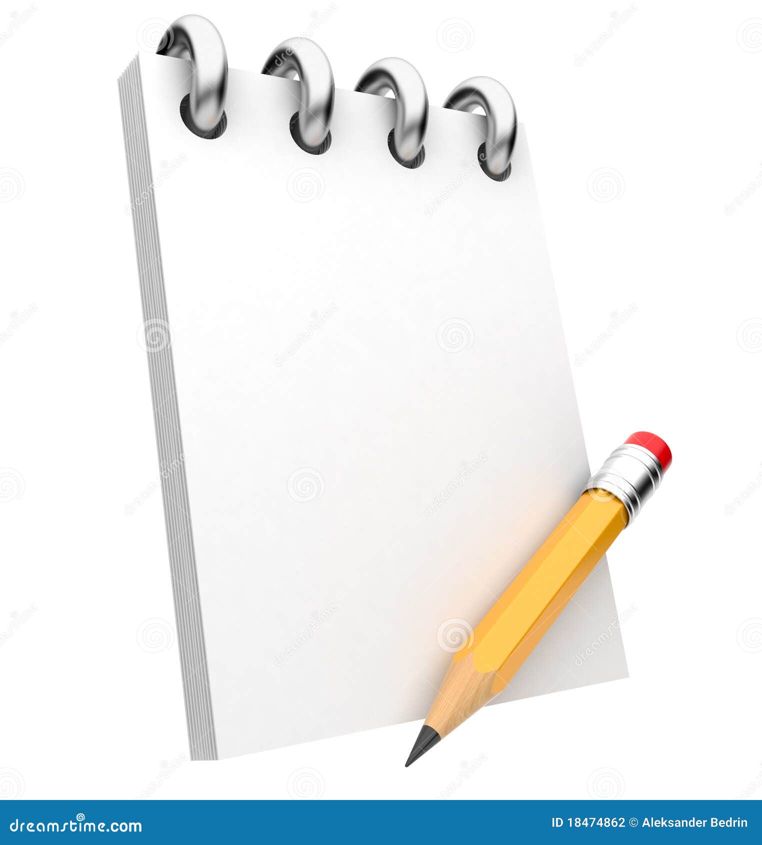 Notepad and Pencil. 3D Illustration. Isolated Stock Illustration ...