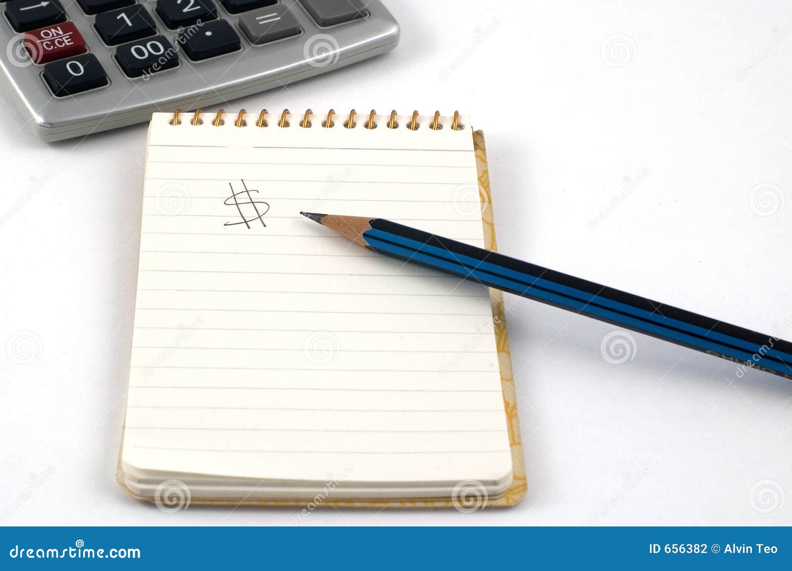Notepad, Pencil and Calculator Stock Photo - Image of dollar, notepad ...