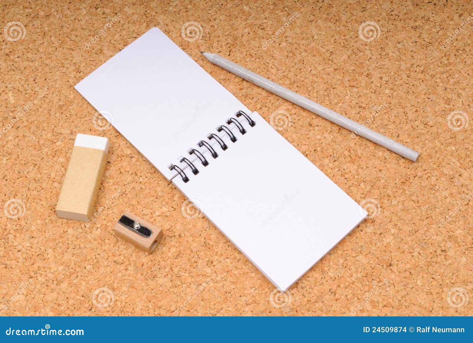 Notepad with Pencil, Eraser and Sharpener Stock Photo - Image of black ...
