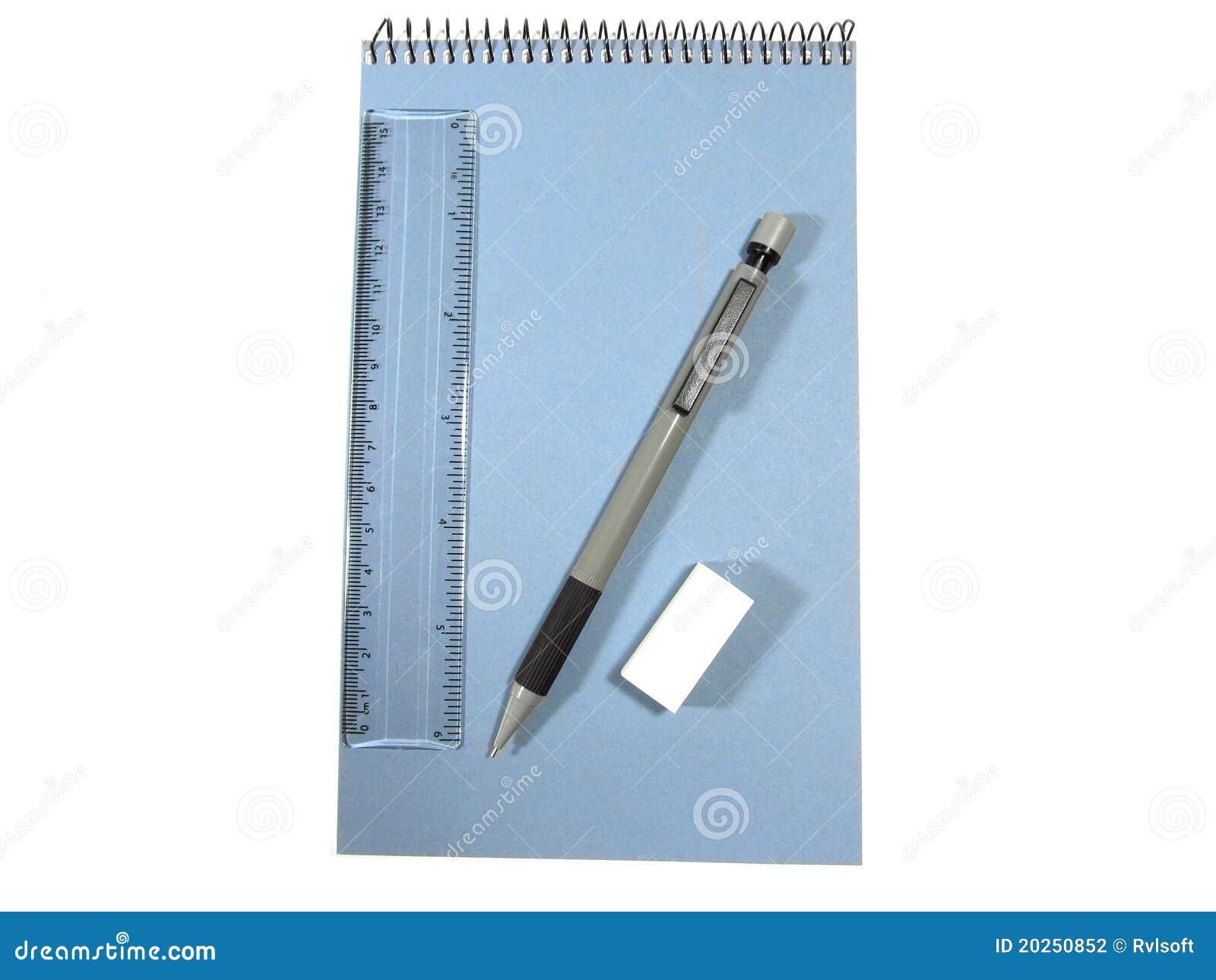 Notepad, Pencil, Ruler and Elastic in Composition Stock Photo - Image ...