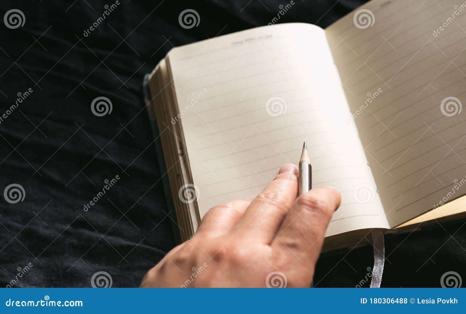 Opened Clean Page of a Notepad with a Pencil in Left Hand, Left Handed ...