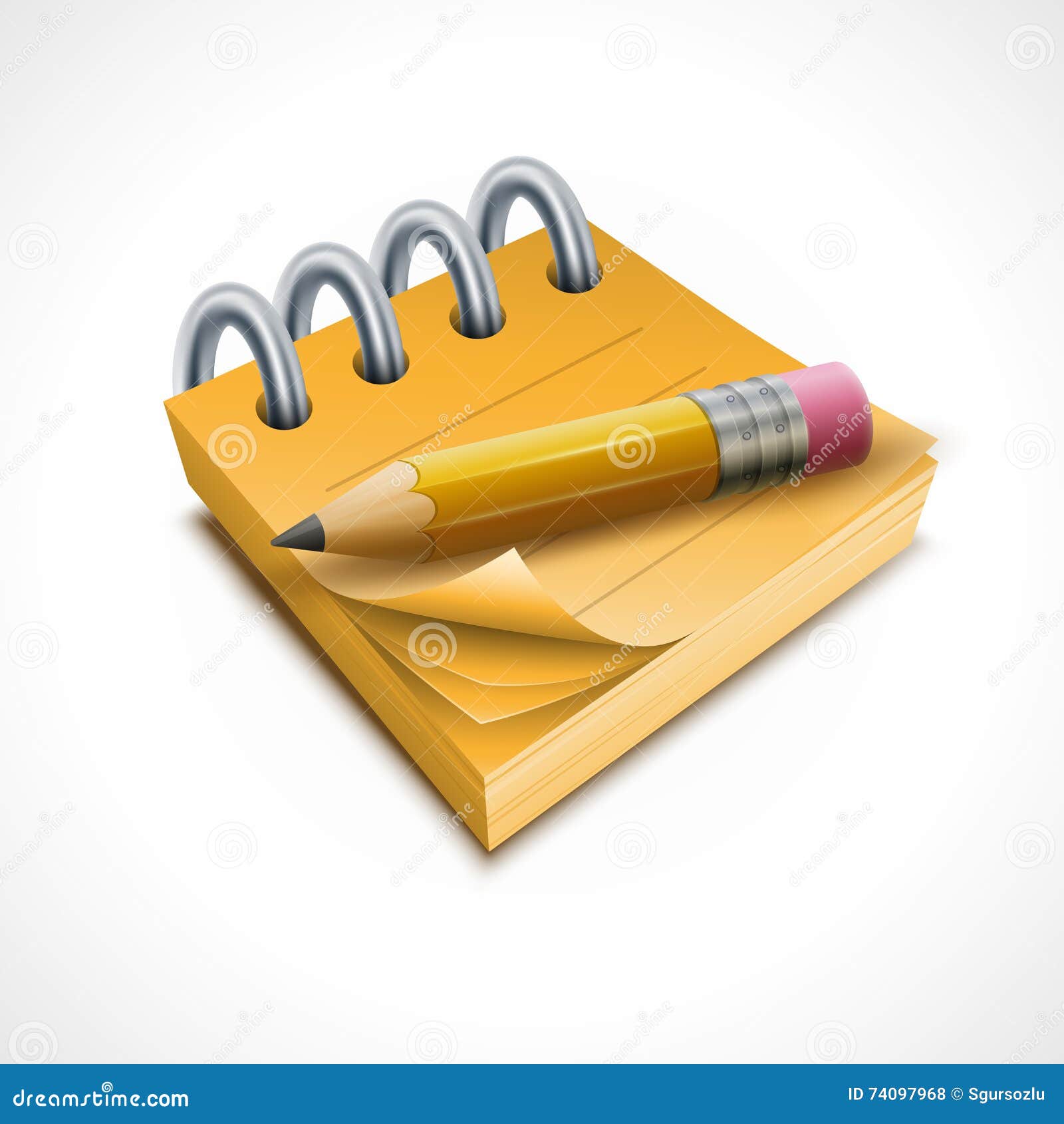 Notepad and pencil stock vector. Illustration of pictogram - 74097968