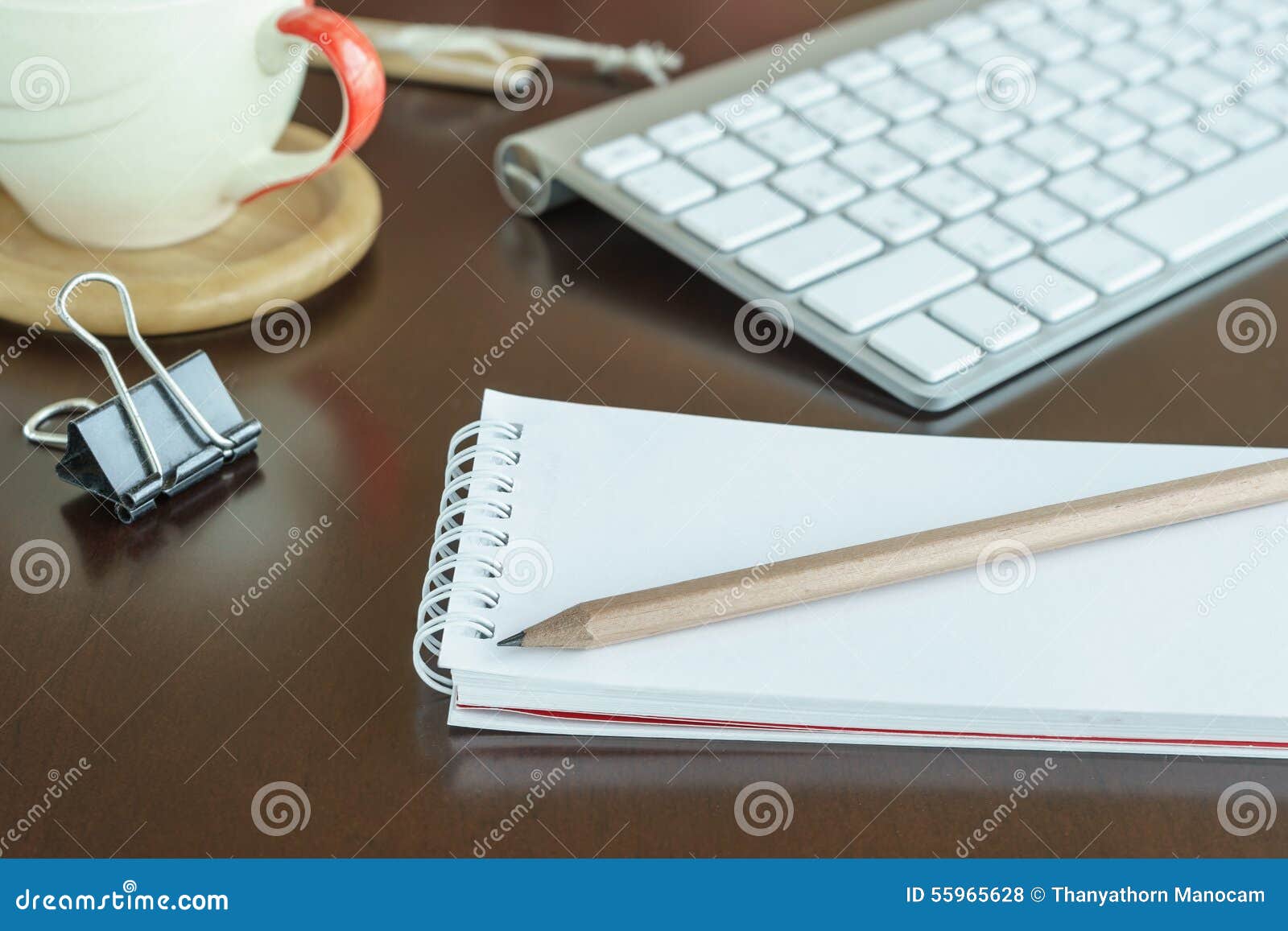 Notepad with Pencil in Workspace and Keyboard Stock Photo - Image of ...