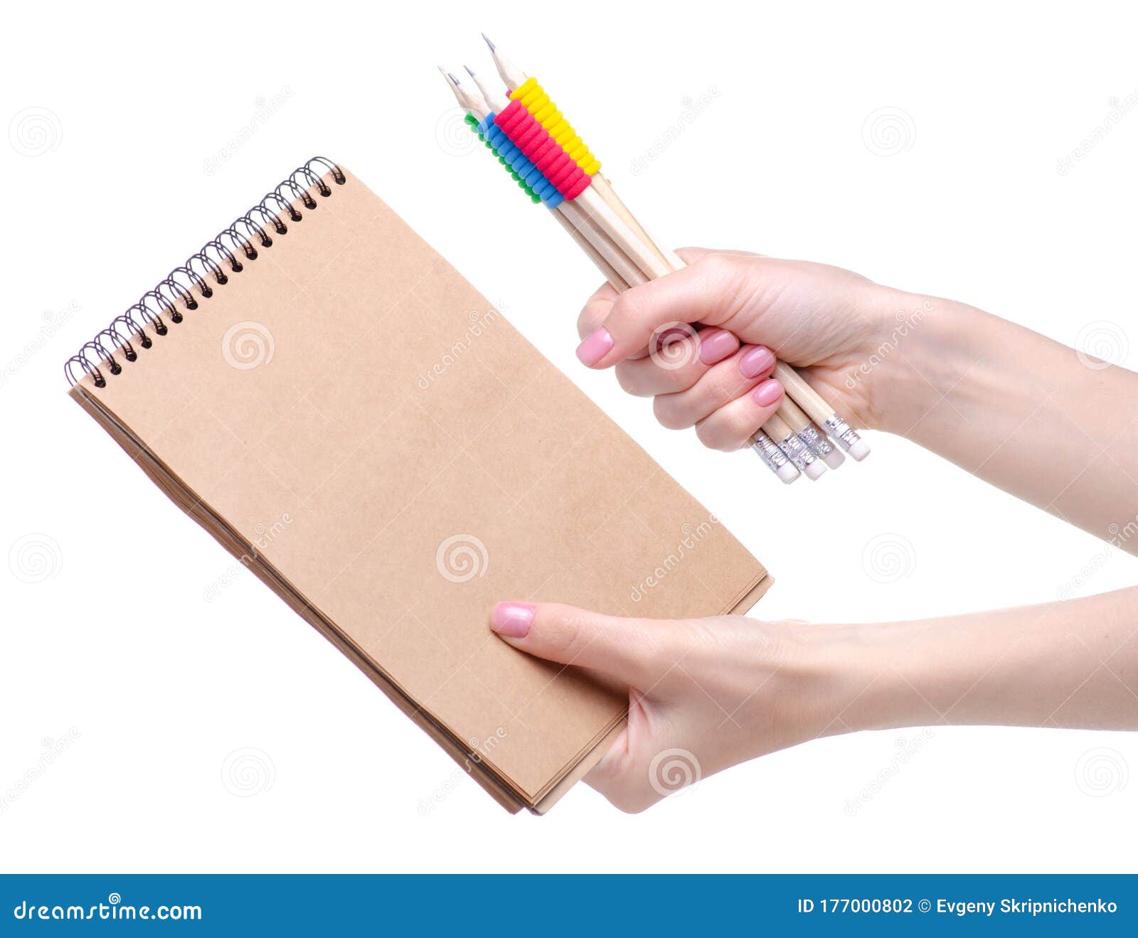Notepad and Pencils in Hand Stock Photo - Image of book, black: 177000802