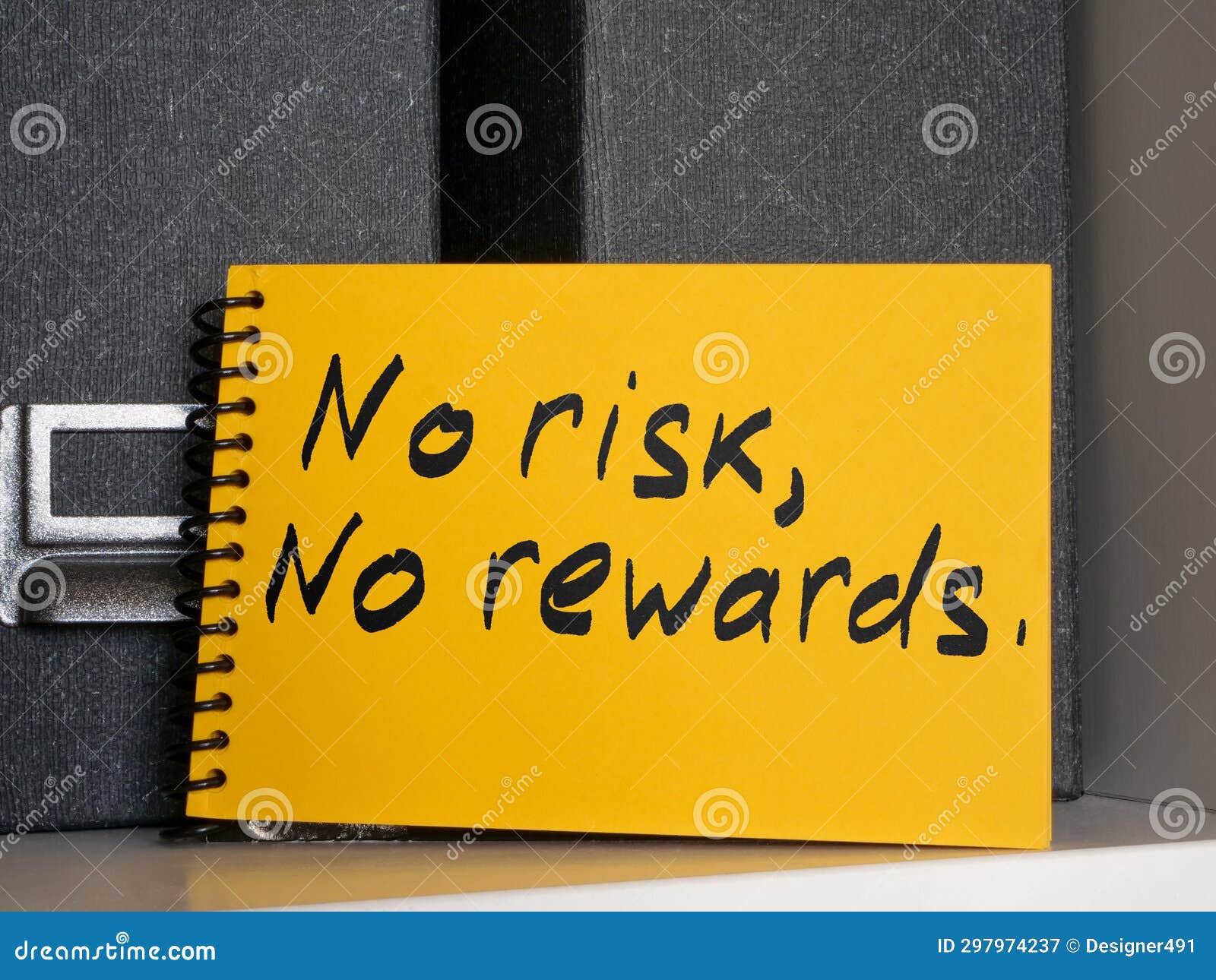 Notepad with a Phrase No Risk, No Rewards on an Office Shelf. Stock ...