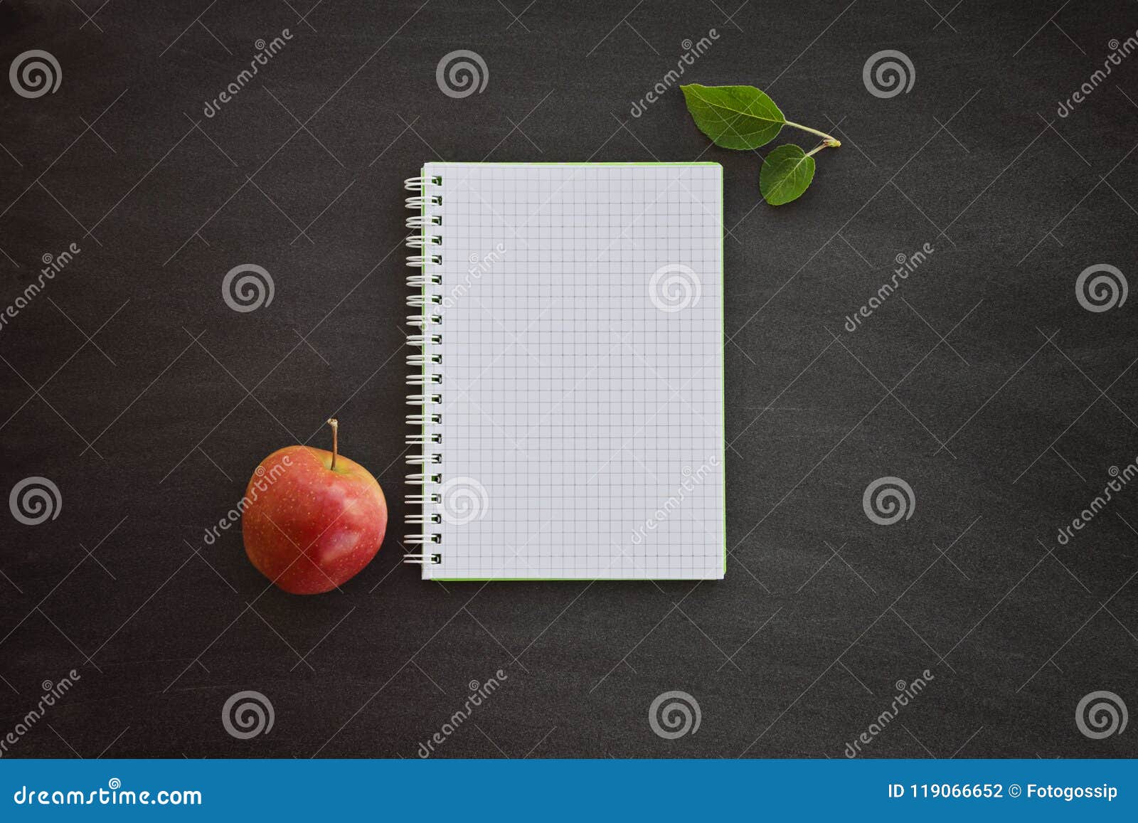 Notepad and Red Apple on Chalkboard Stock Photo - Image of education ...