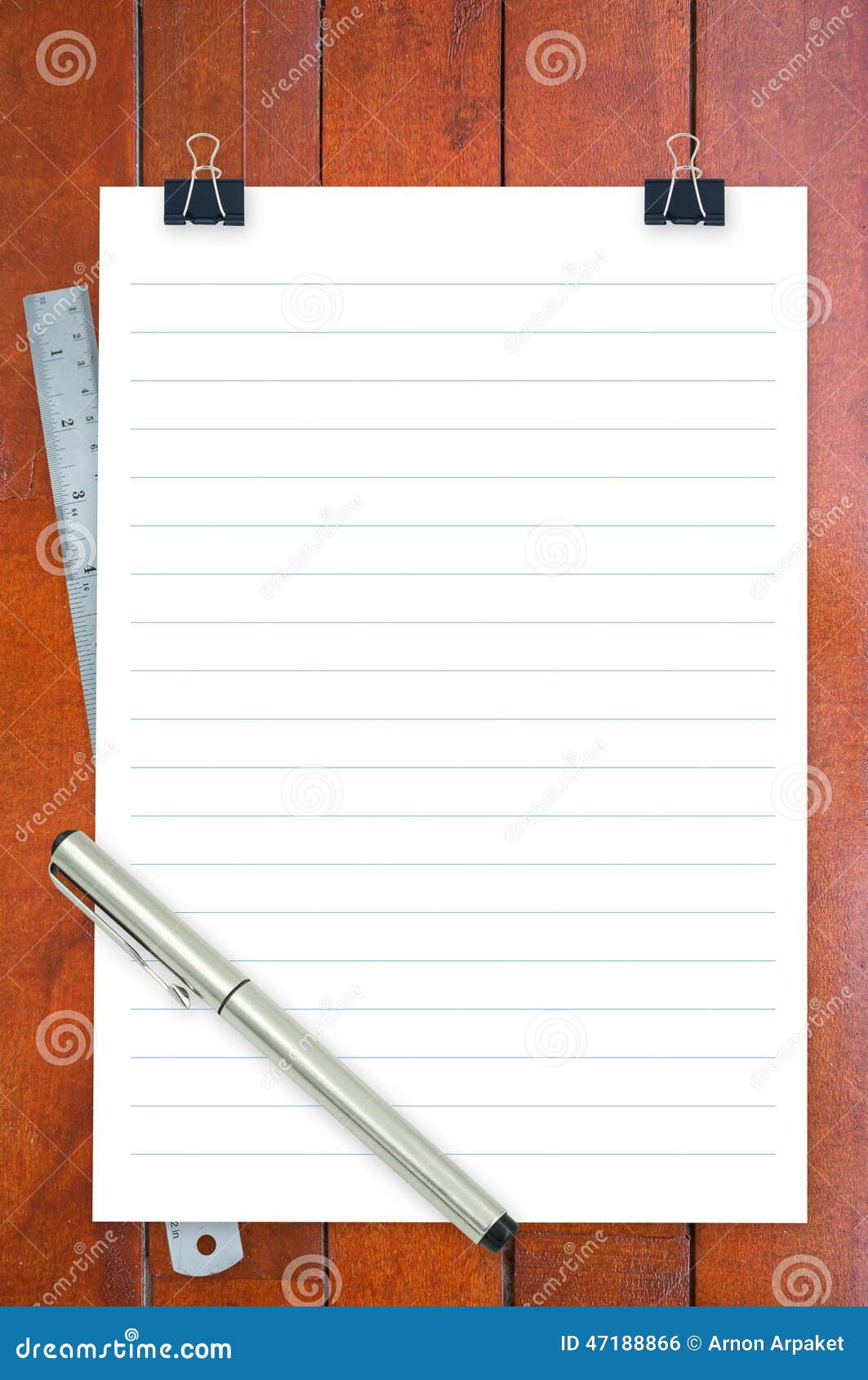 Notepad, Ruler and Pen on Desk Stock Photo - Image of business ...