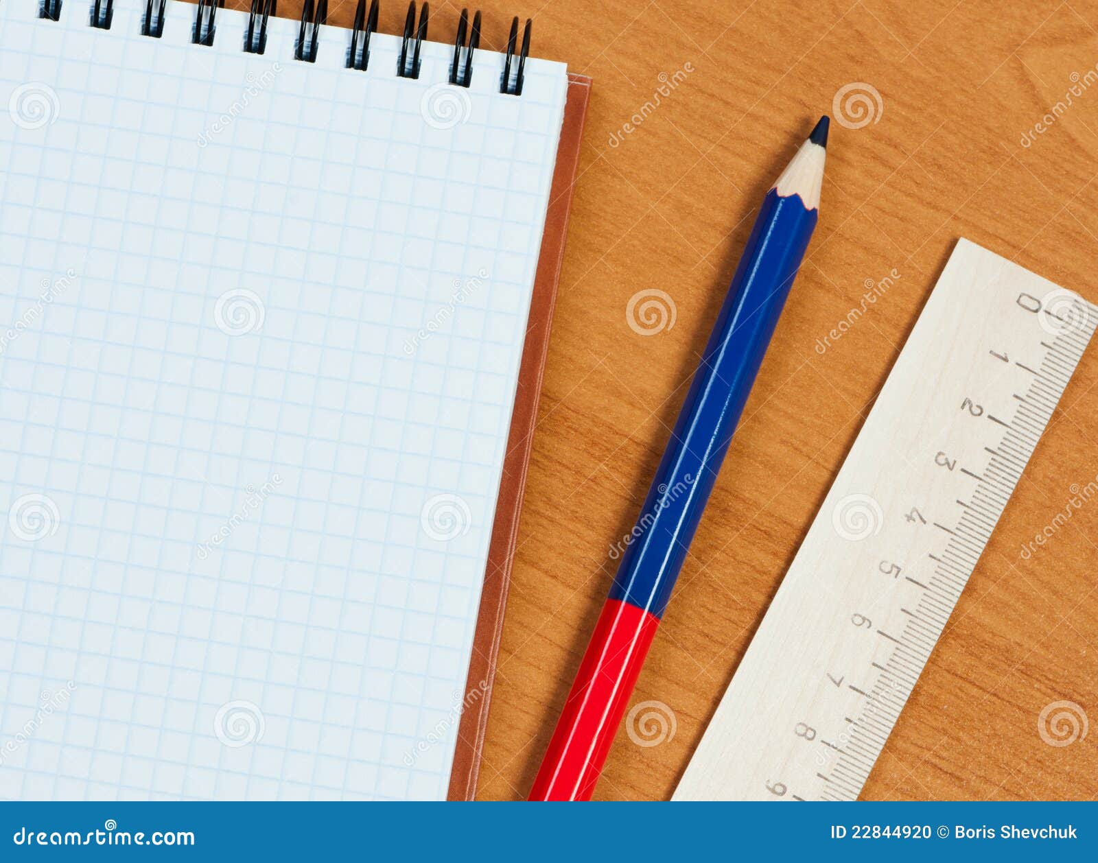 Notepad Ruler and Pencil on Table. Stock Photo - Image of diary ...