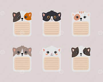 Notepad Sheets with Cute Cats. Cartoon Schedule, Sticky Notes or ...