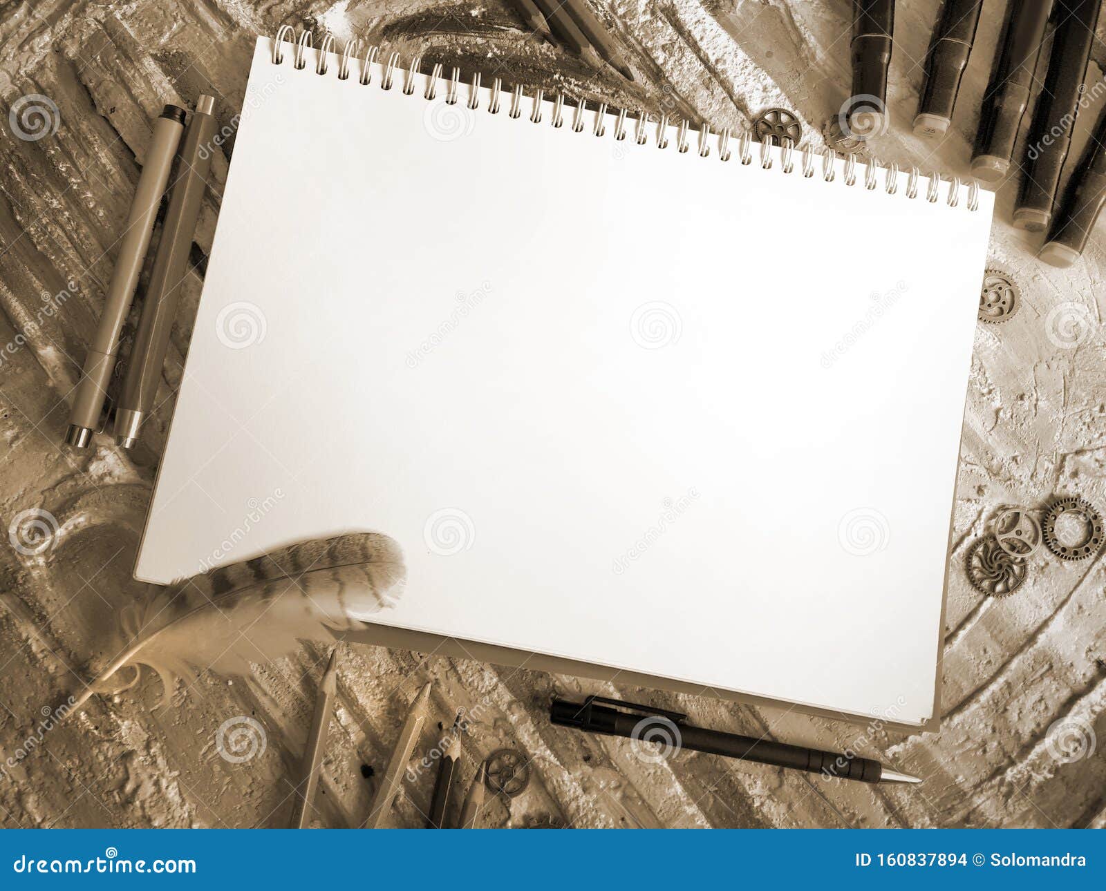 Notepad for the Sketch Against the Background of in Retro Style, Sepia ...