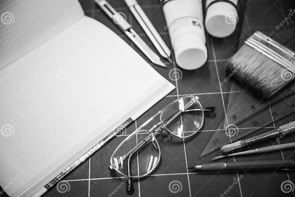 Notepad with Stationary Objects for Artwork Stock Image - Image of ...