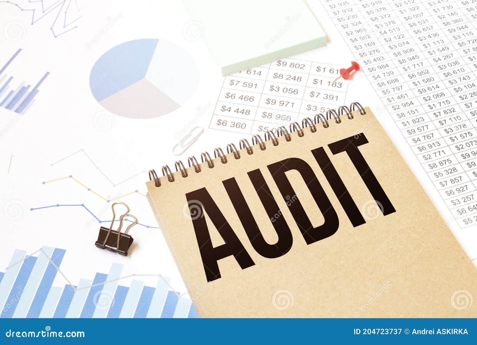 Notepad with Text AUDIT. Diagram and White Background Stock Image ...