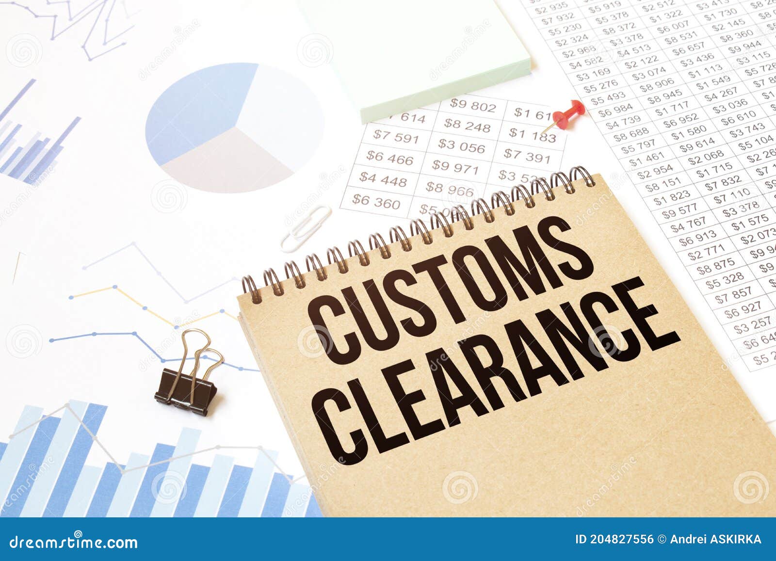 Notepad with Text CUSTOMS CLEARANCE. Diagram and White Background Stock ...