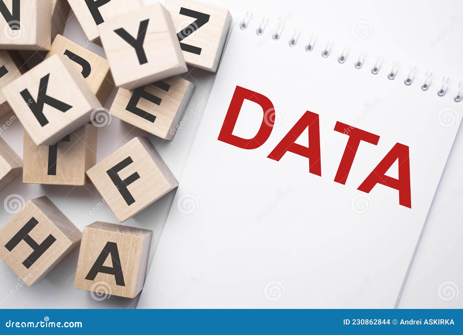 Notepad with Text Data and Wooden Cubes with Letters Stock Illustration ...