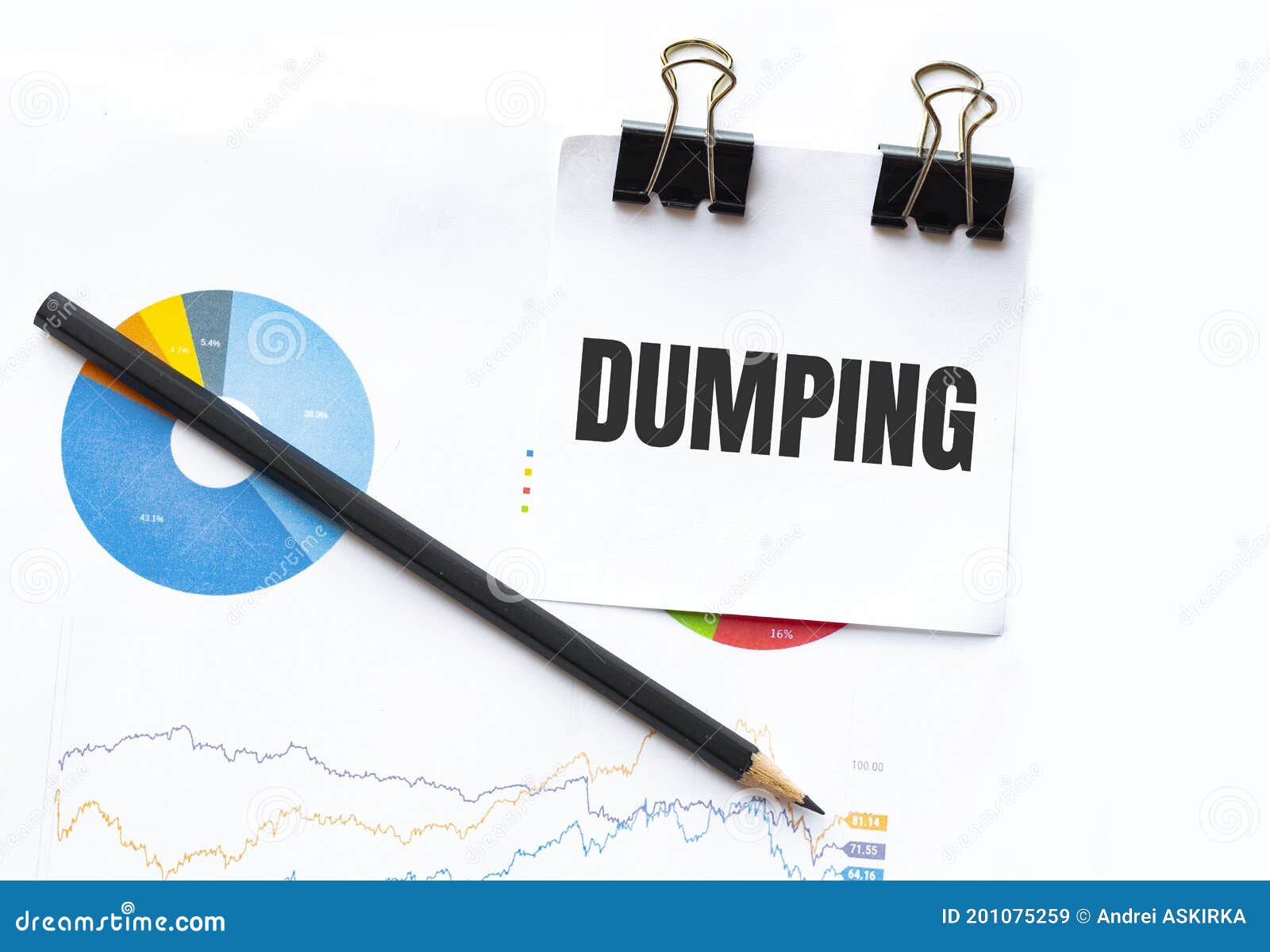 Notepad with Text DUMPING on Business Charts and Pen Stock Image ...