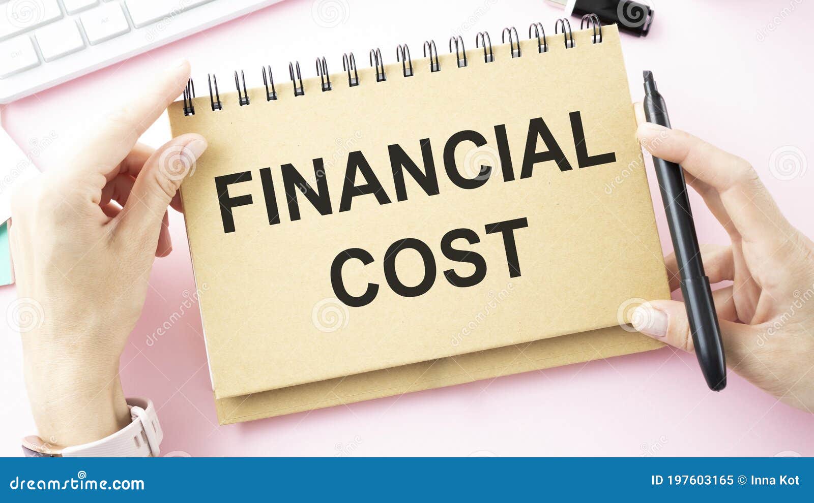 Notepad with Text Financial Cost on Business Charts and Pen. Business ...