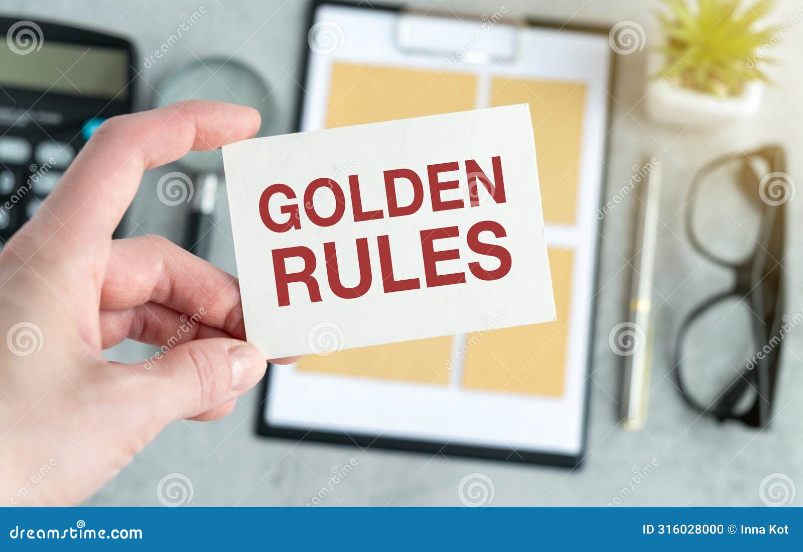 Notepad with the Text Golden Rules on the Sticker, Notepad and Pen on ...