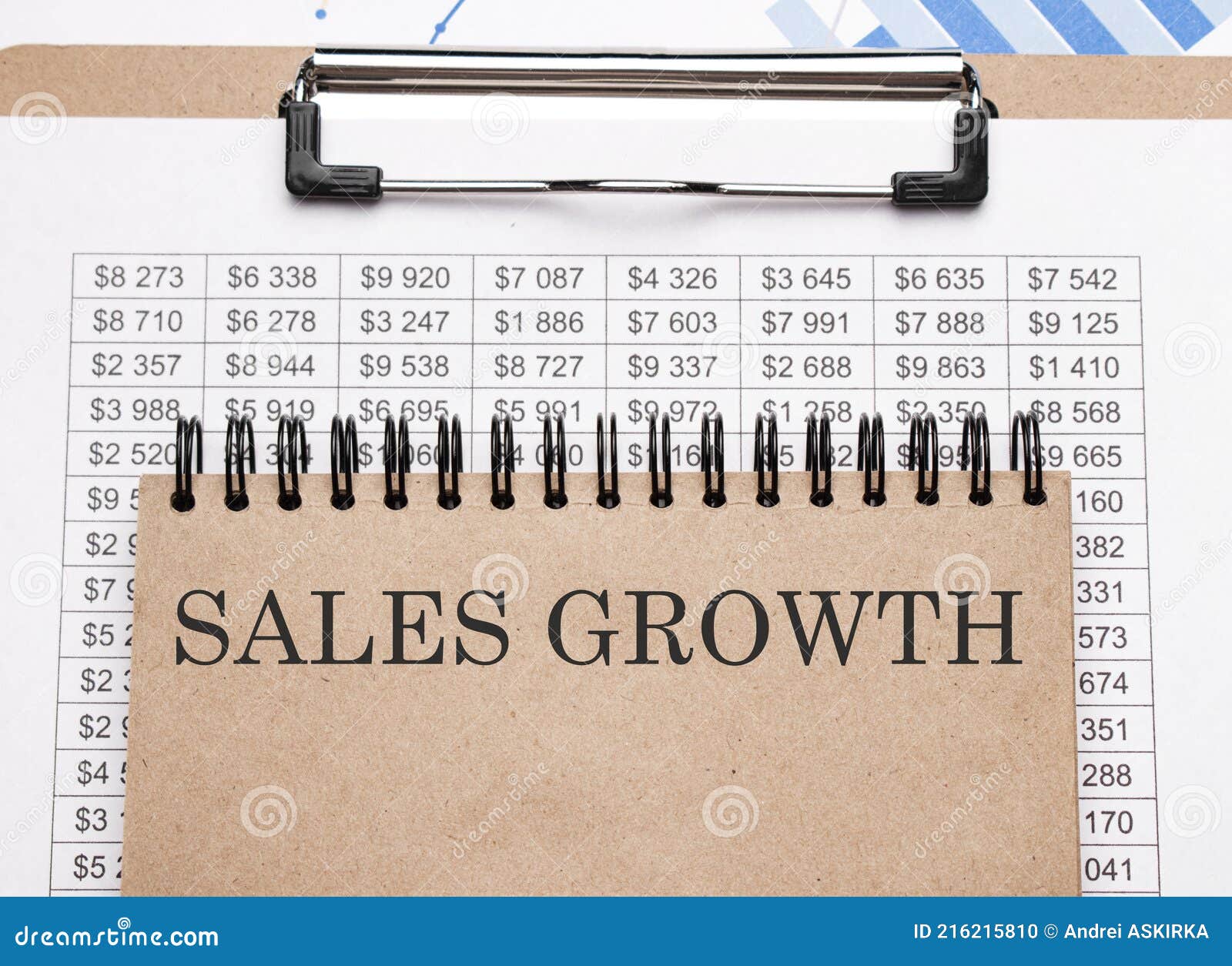 Notepad with Text Sales Growth on a Charts and Numbers. Business ...