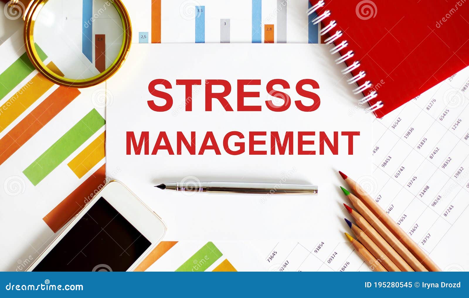Notepad with Text STRESS MANAGEMENT on the Chart and Office Tools Stock ...