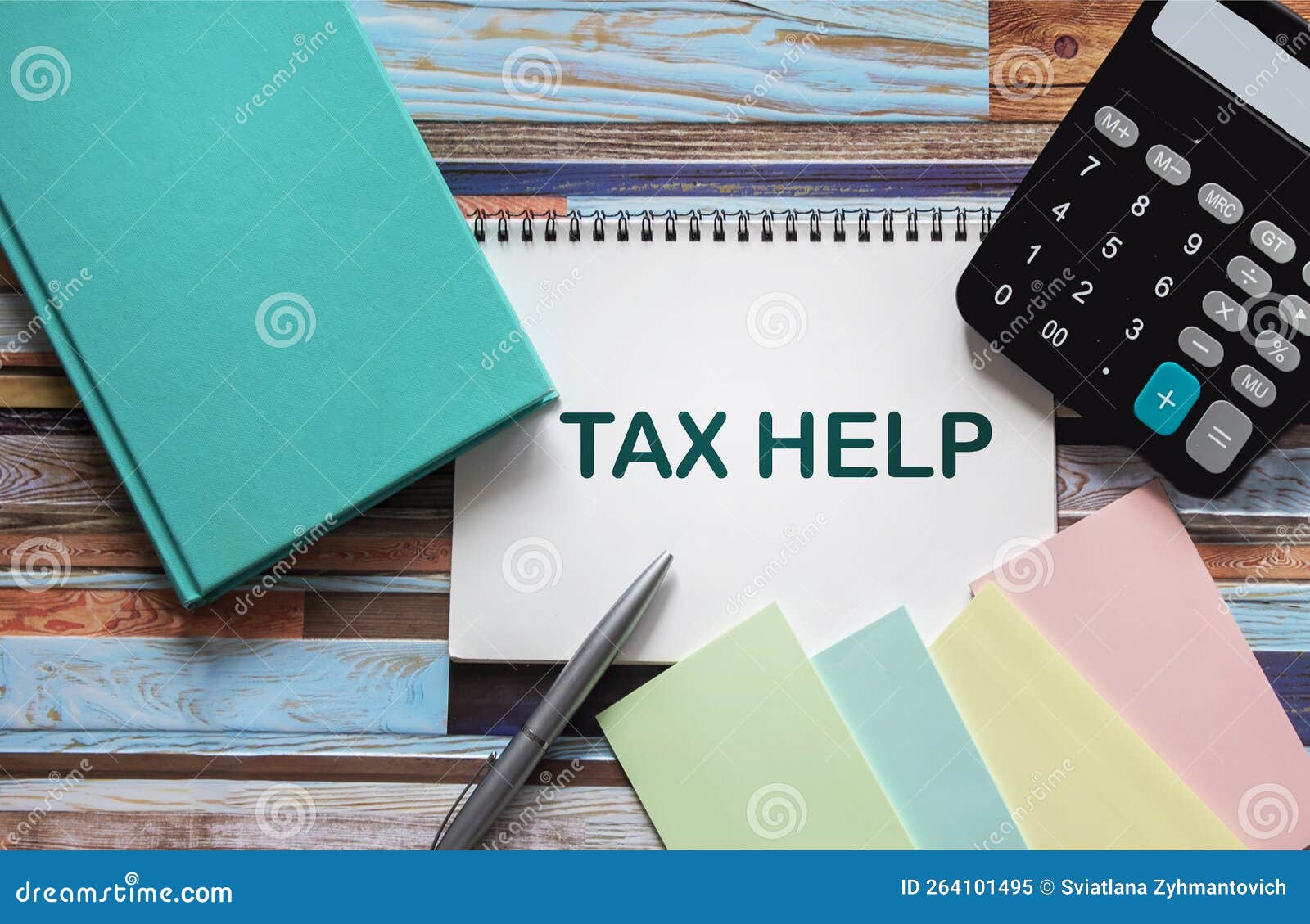 Notepad with Text TAX AID with Pen, Office Tools and Calculator on ...