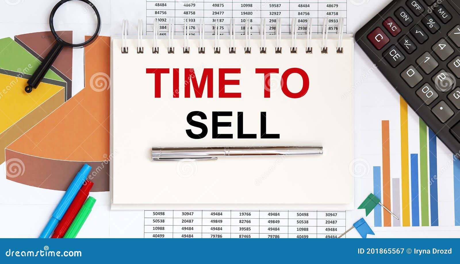 Notepad with Text TIME TO SELL, on Business Charts and Pen Stock Image ...