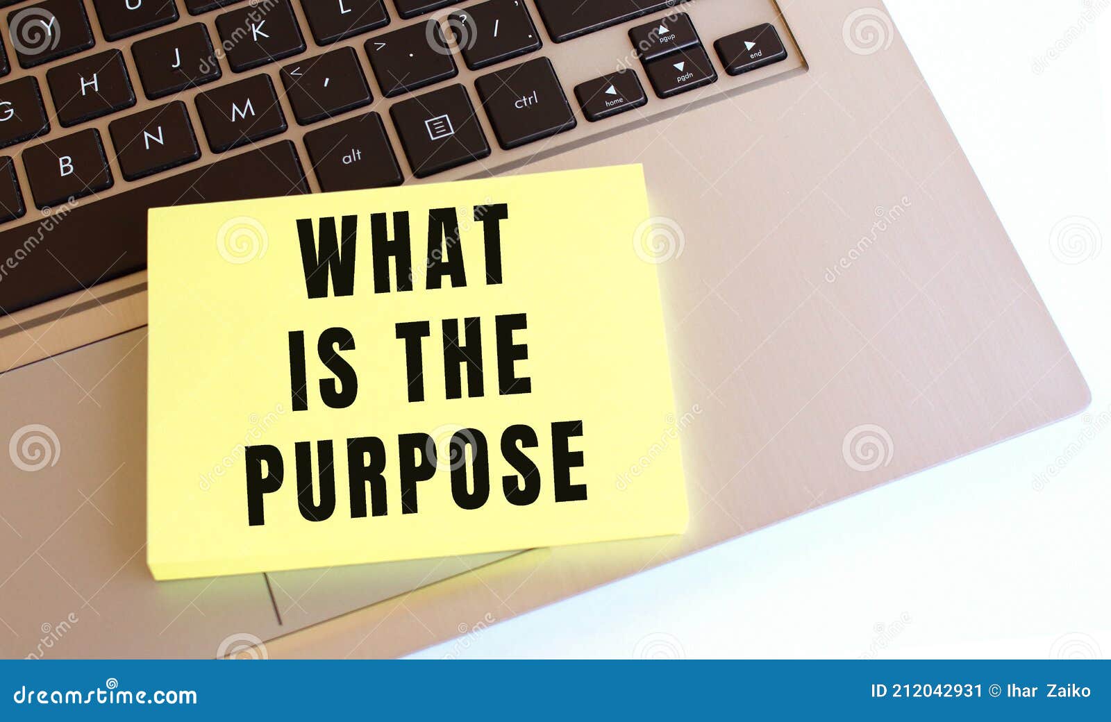 Notepad with the Text WHAT is the PURPOSE is on the Laptop Keyboard ...