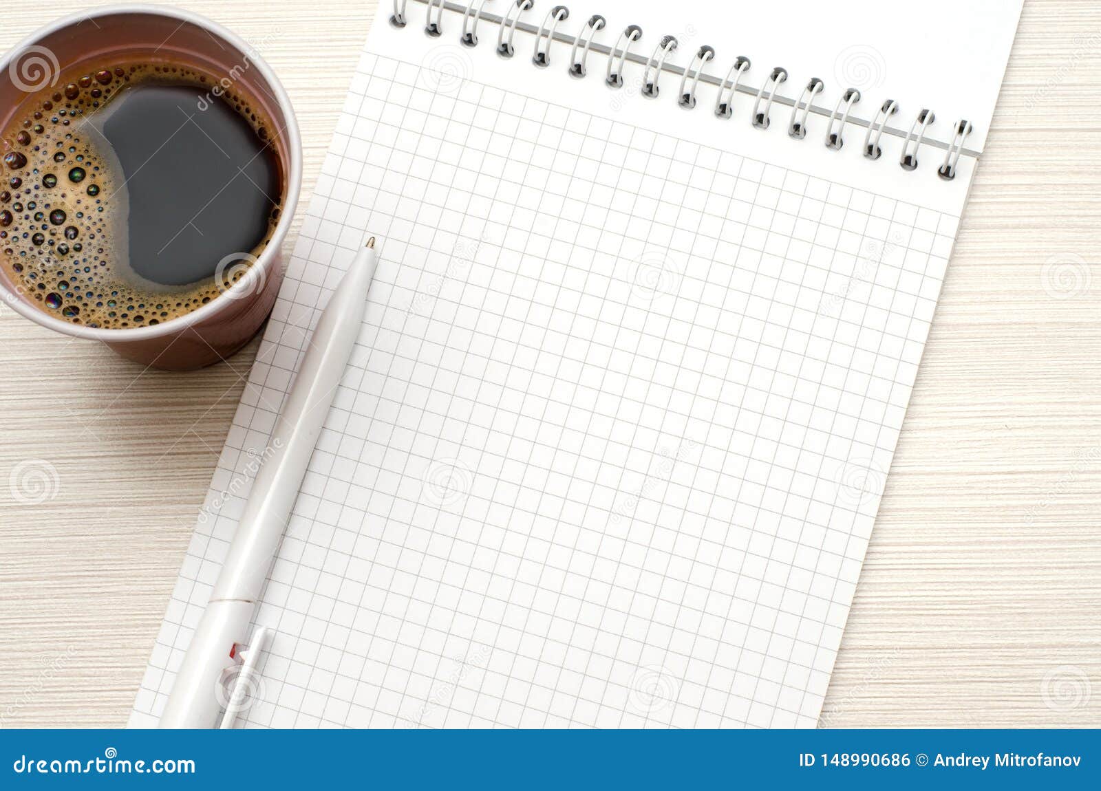 Notepad for Text. White Pen, Cup of Coffee Stock Photo - Image of cafe ...