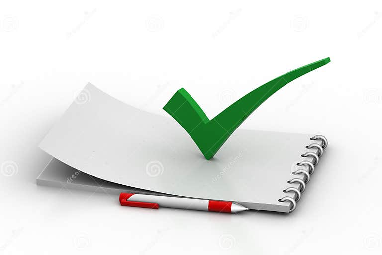 Notepad with tick mark stock illustration. Illustration of empty - 76017822
