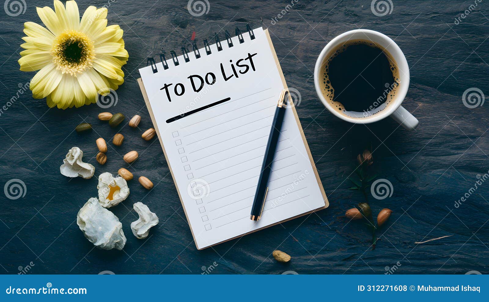 Notepad with To Do List, Pen, Coffee Cup, and Flower Stock Illustration ...
